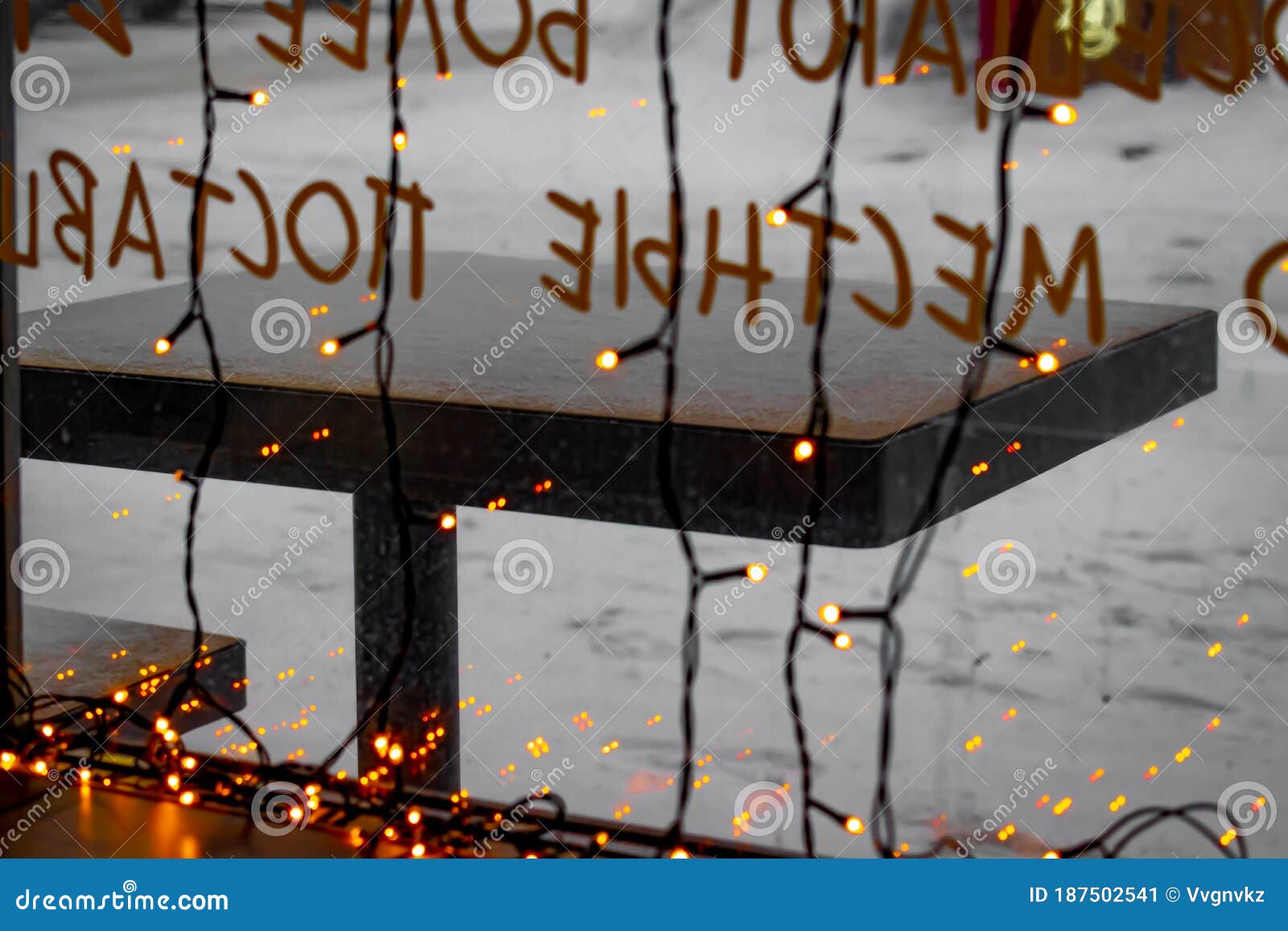 The View from the Cafe Window on the Table Covered with Snow Stock ...