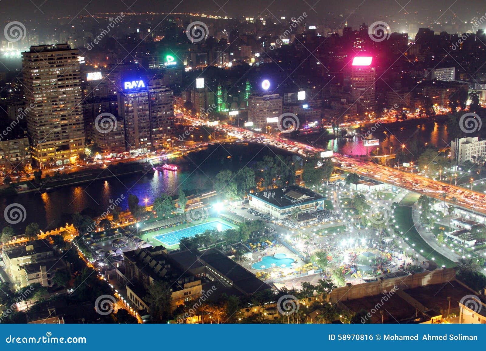View of egypt cairo night editorial photo. Image of bridges - 58970816