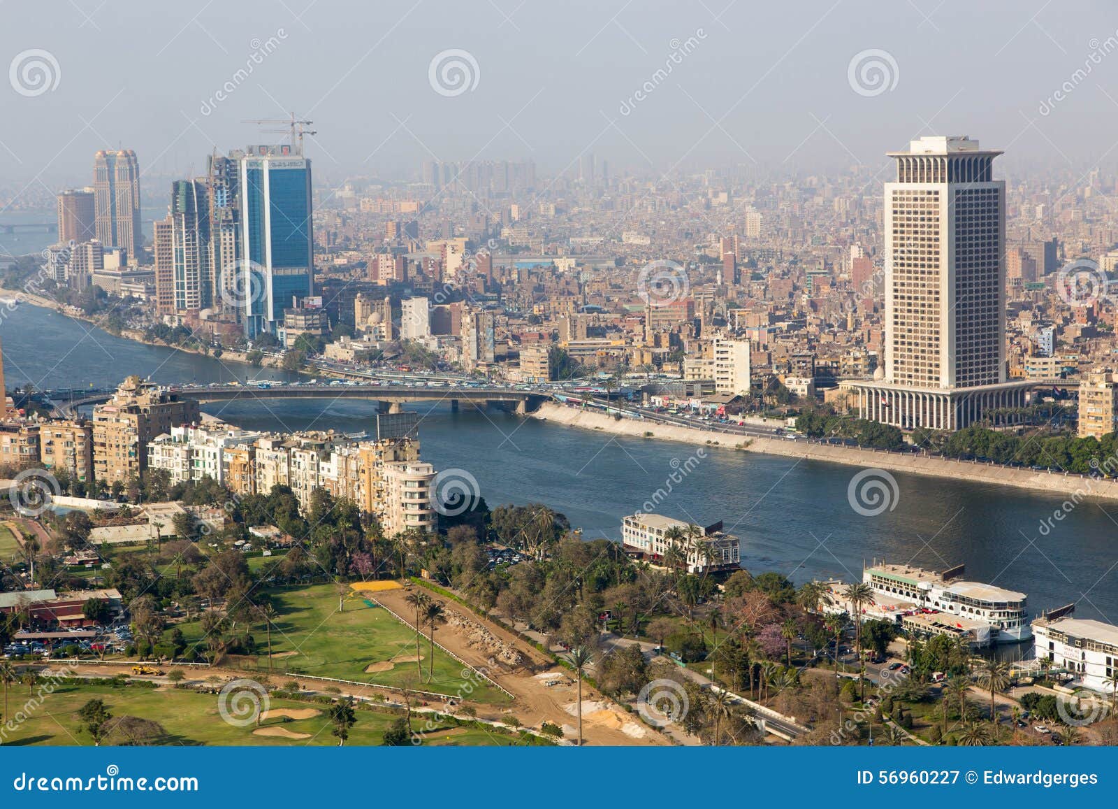 View of Cairo and Nile River Editorial Photography - Image of bridge ...
