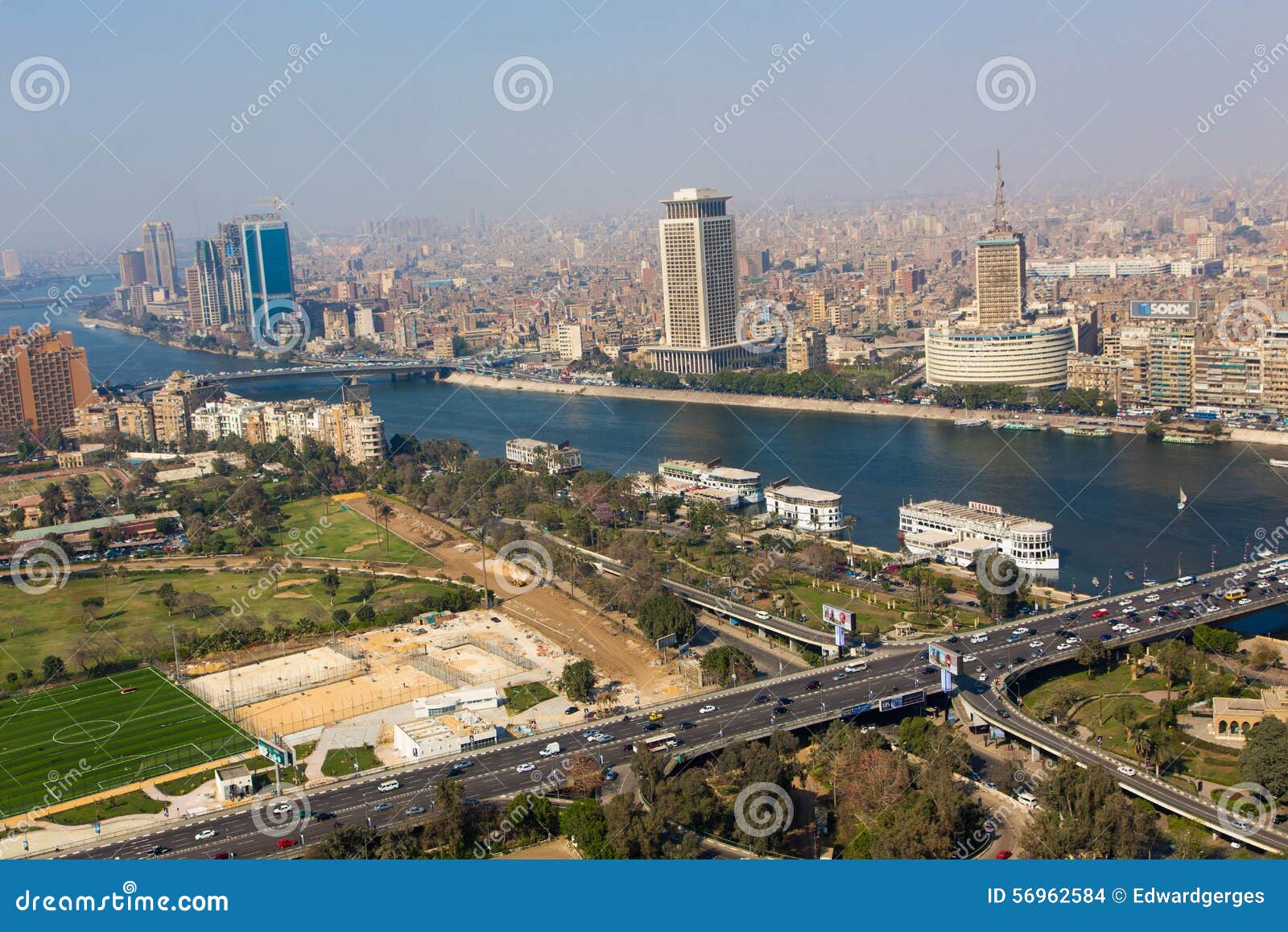 View of Cairo and Nile River Editorial Stock Image - Image of light ...