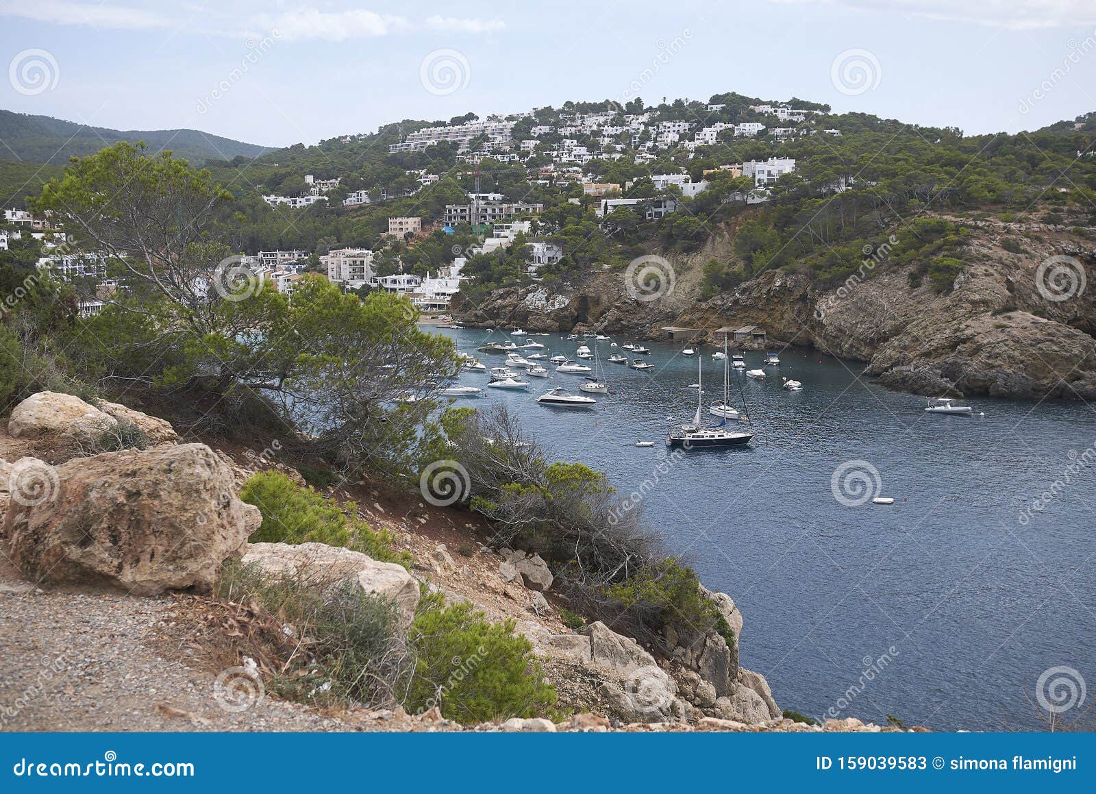 View of Cala Vedella editorial stock photo. Image of cala - 159039583