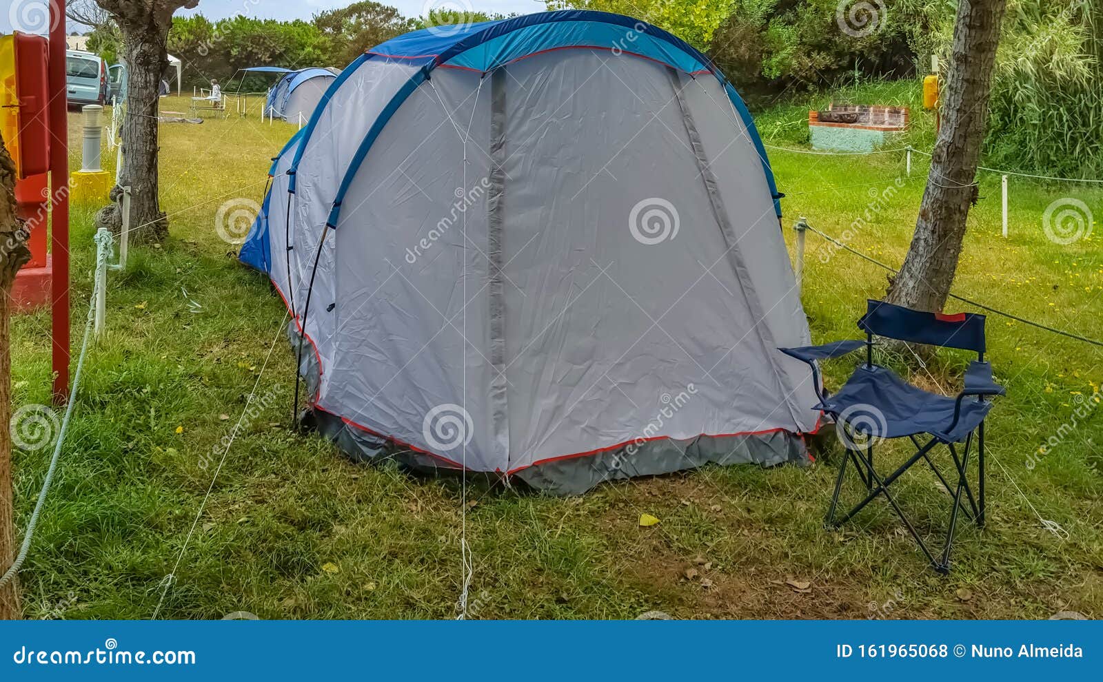View with Camping Tent Mounted on the Grassy Ground in Campsite ...