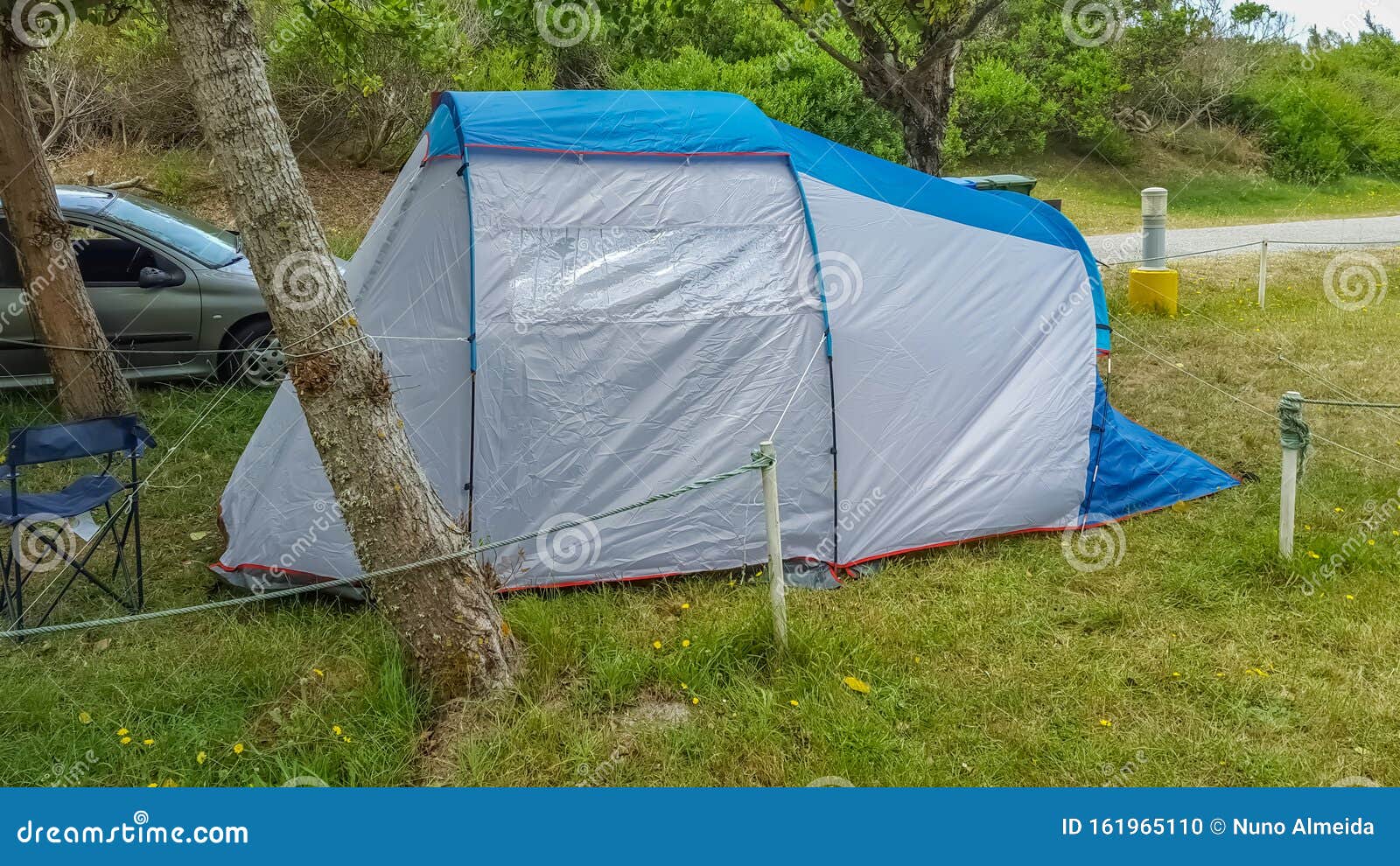 View with Camping Tent Mounted on the Grassy Ground in Campsite Stock ...