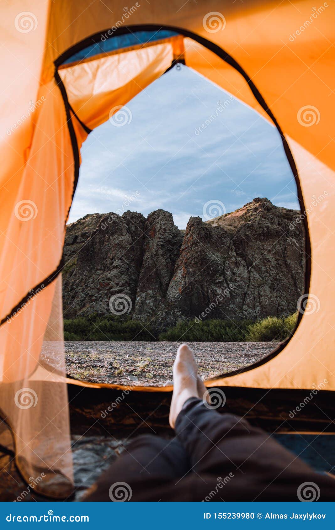 View from the Camping Tent Near the Cliff Stock Photo - Image of person ...