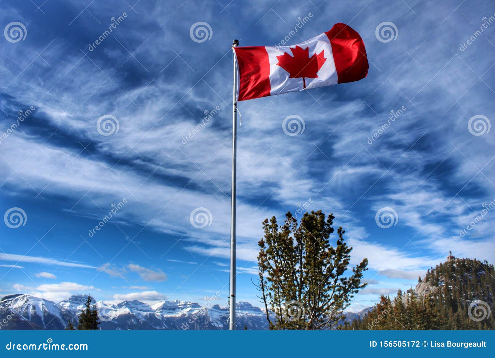 Canada Flag Over the Mountains Stock Photo - Image of banff, beautiful ...