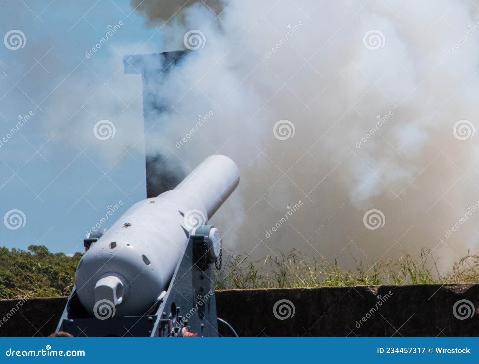 View of a Cannon Shooting Smoke Stock Image - Image of military, weapon ...