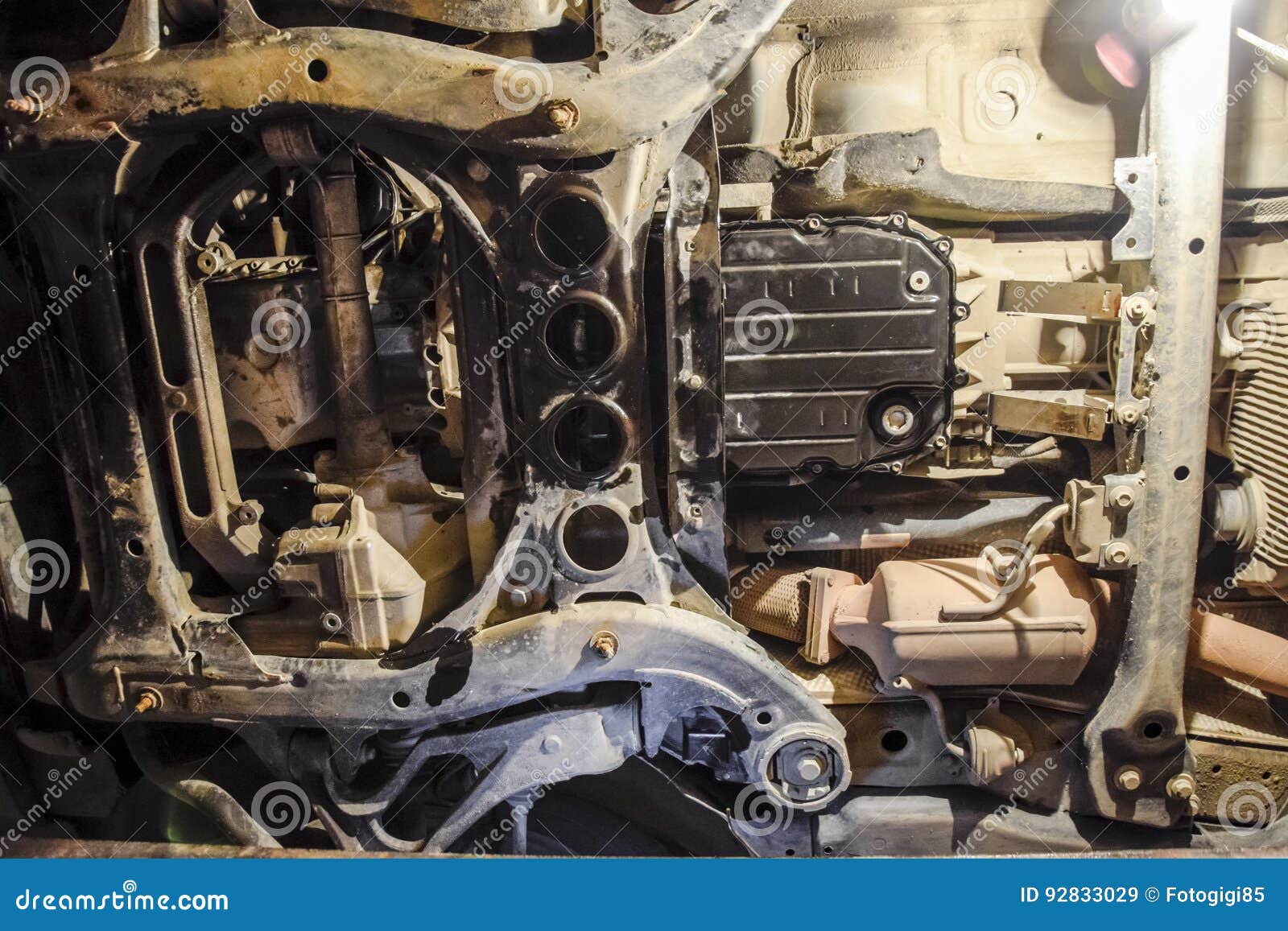 View of the Car from Below. Autoservice Center. Car Maintenance. Stock ...