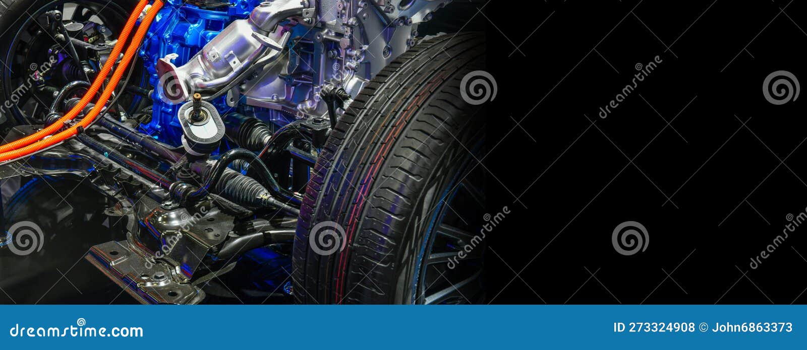 View of Car Engine Structure Installed Electric Chassis Mounted on ...