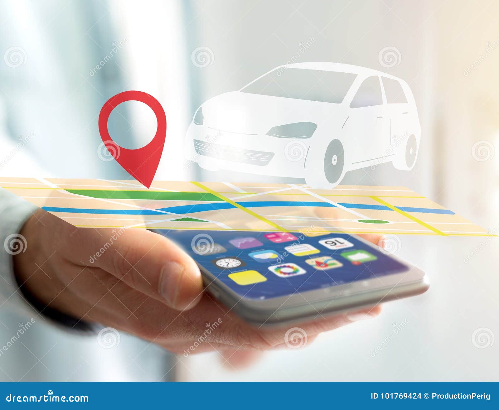 Car on a Map with a Pin Holder - GPS and Localization Concept Stock ...