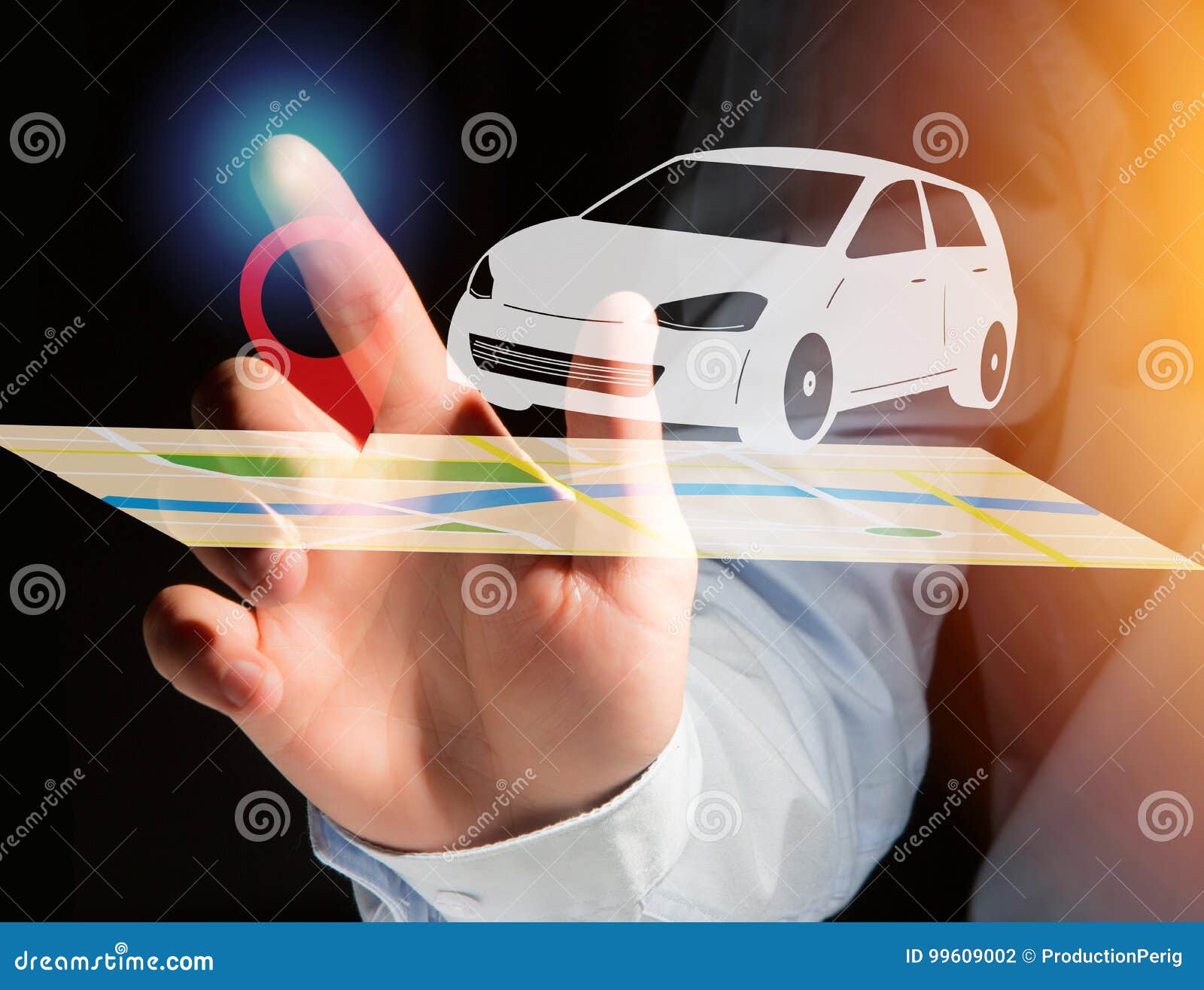 Car on a Map with a Pin Holder - GPS and Localization Concept Stock ...