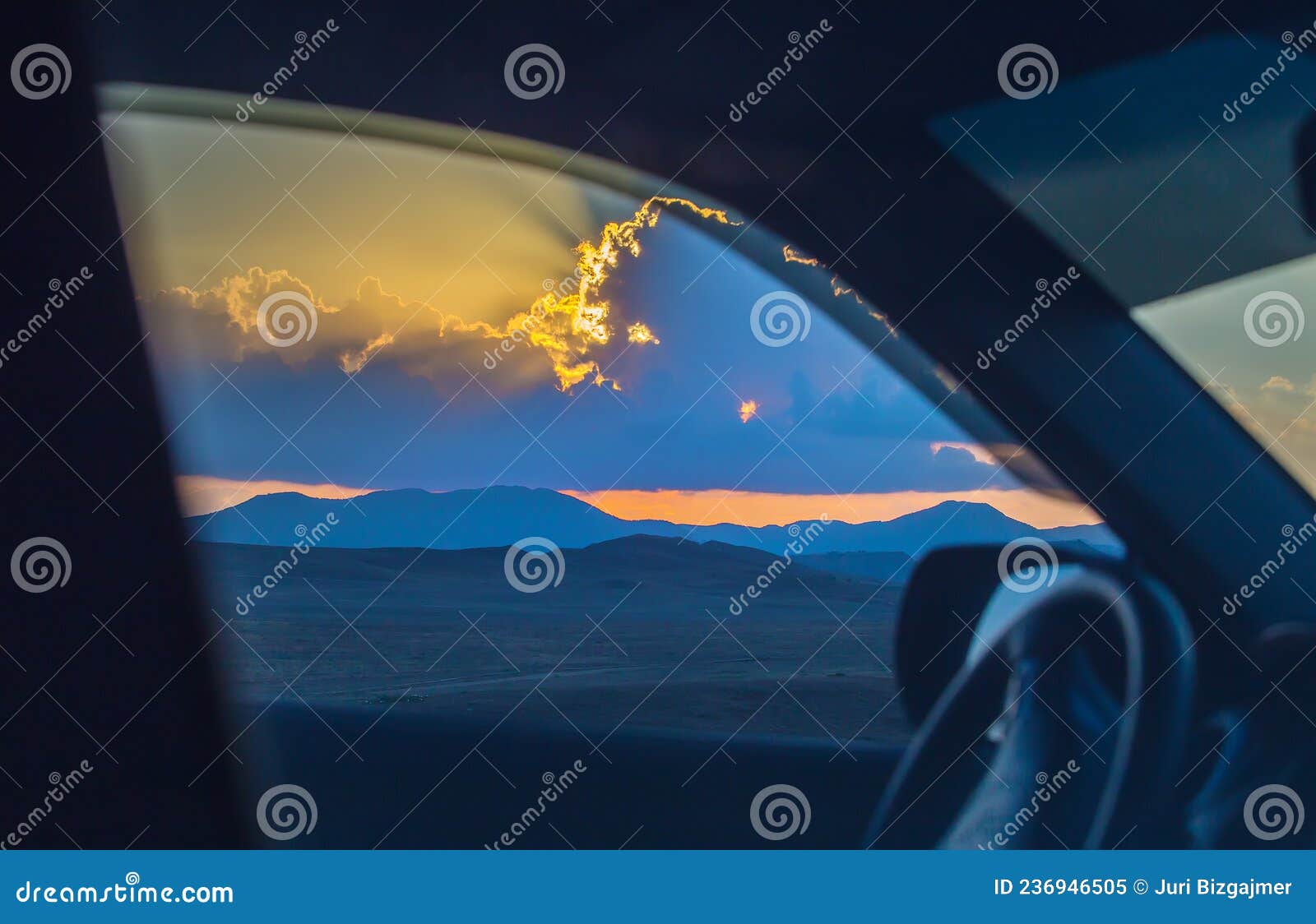 View from the Car Window on Sunset in the Mountains Stock Image - Image ...