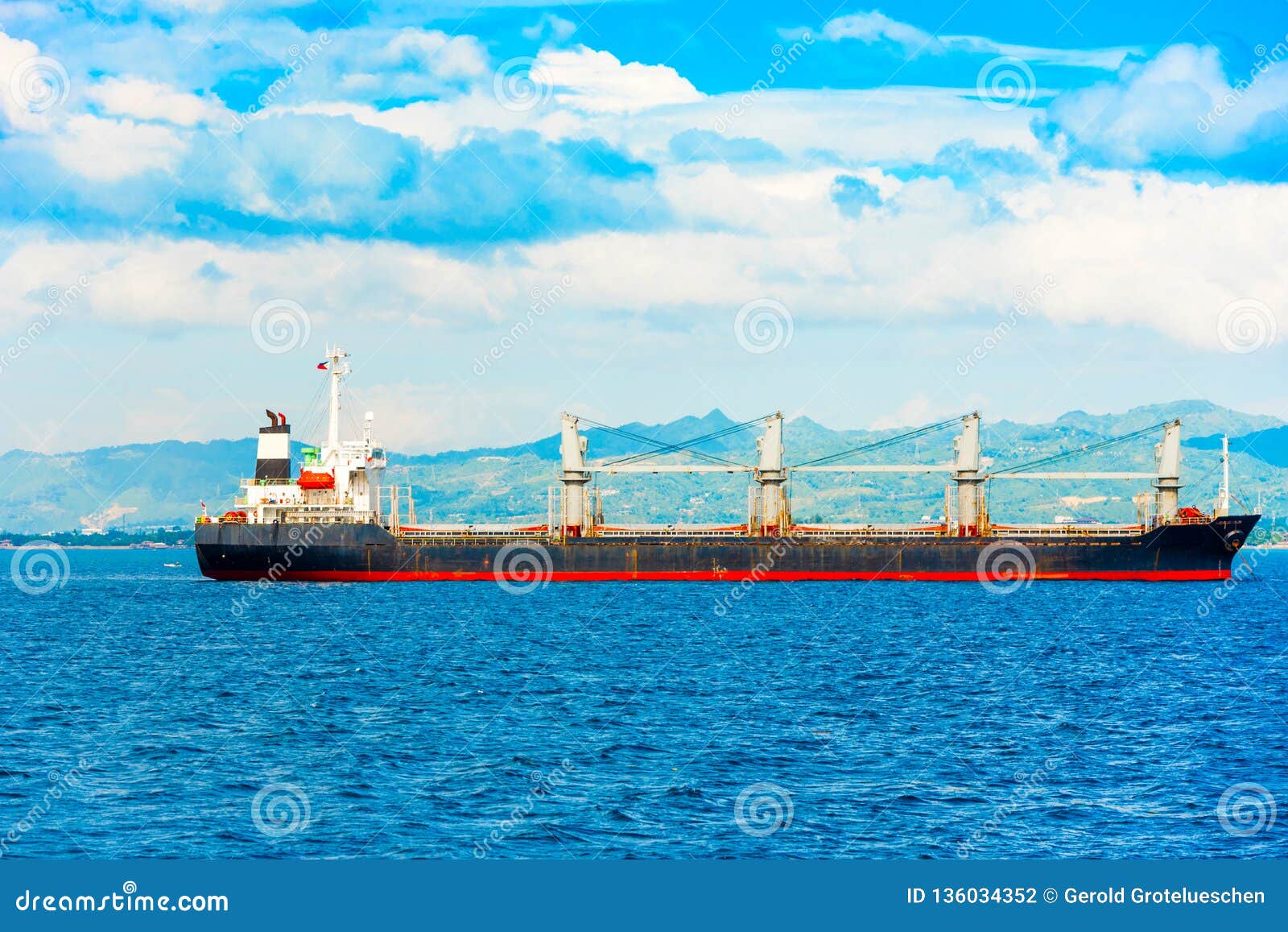 View of the Cargo Ship in the Port of Cebu, Philippines. Copy Space for ...