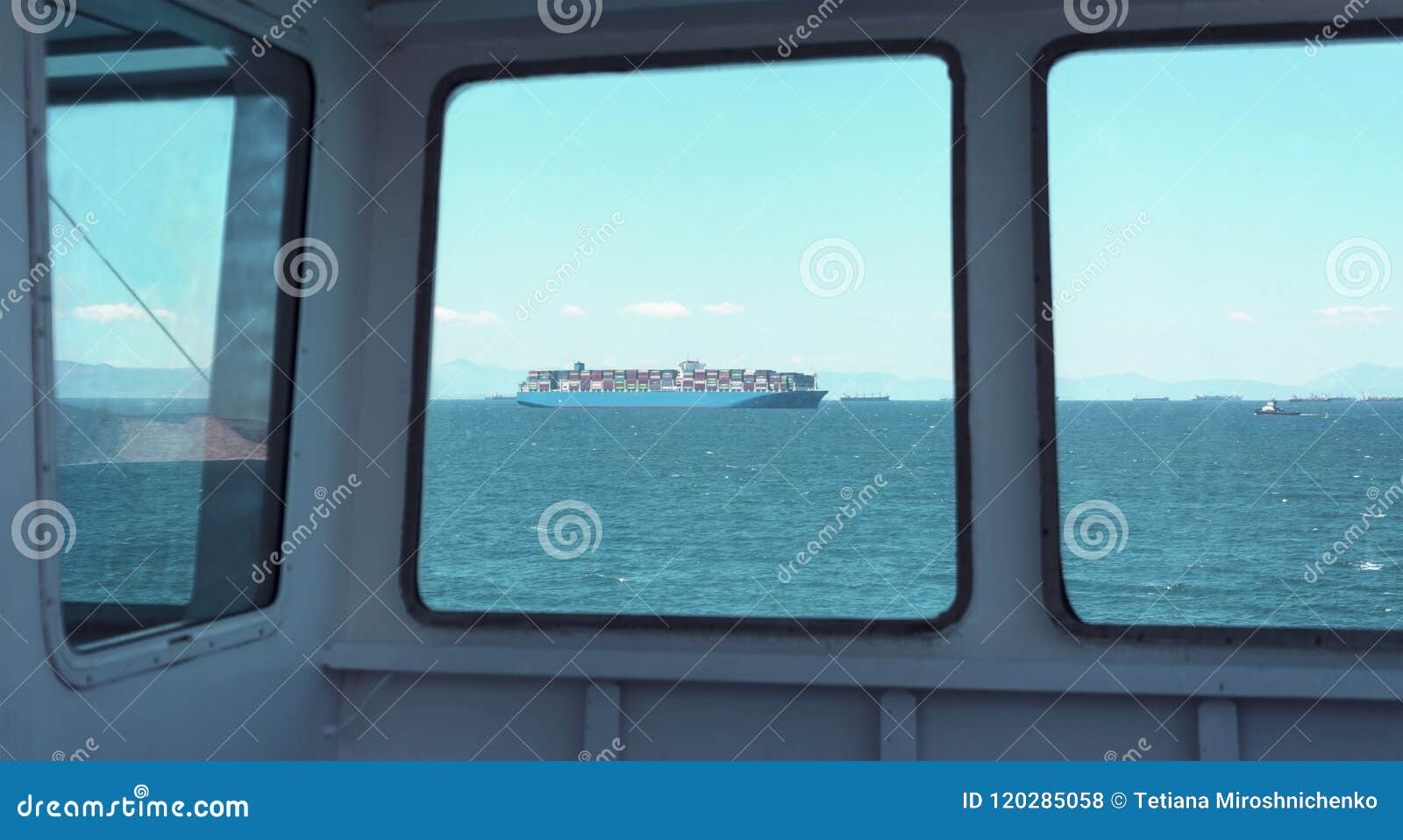 View through Cargo Ship Window Stock Photo - Image of work, water ...