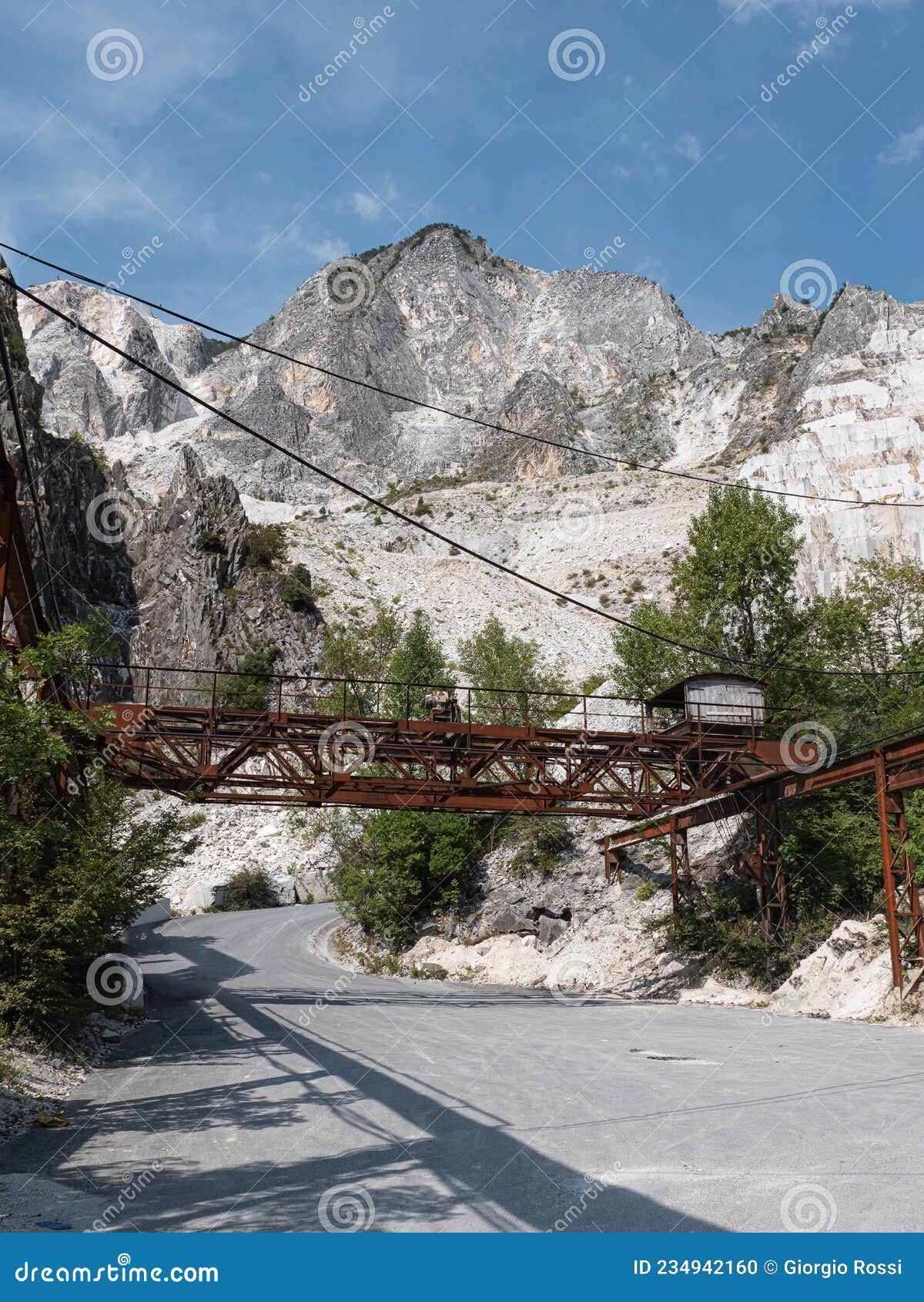 View of the Carrara Marble Quarries with Antique Iron Structure Stock ...