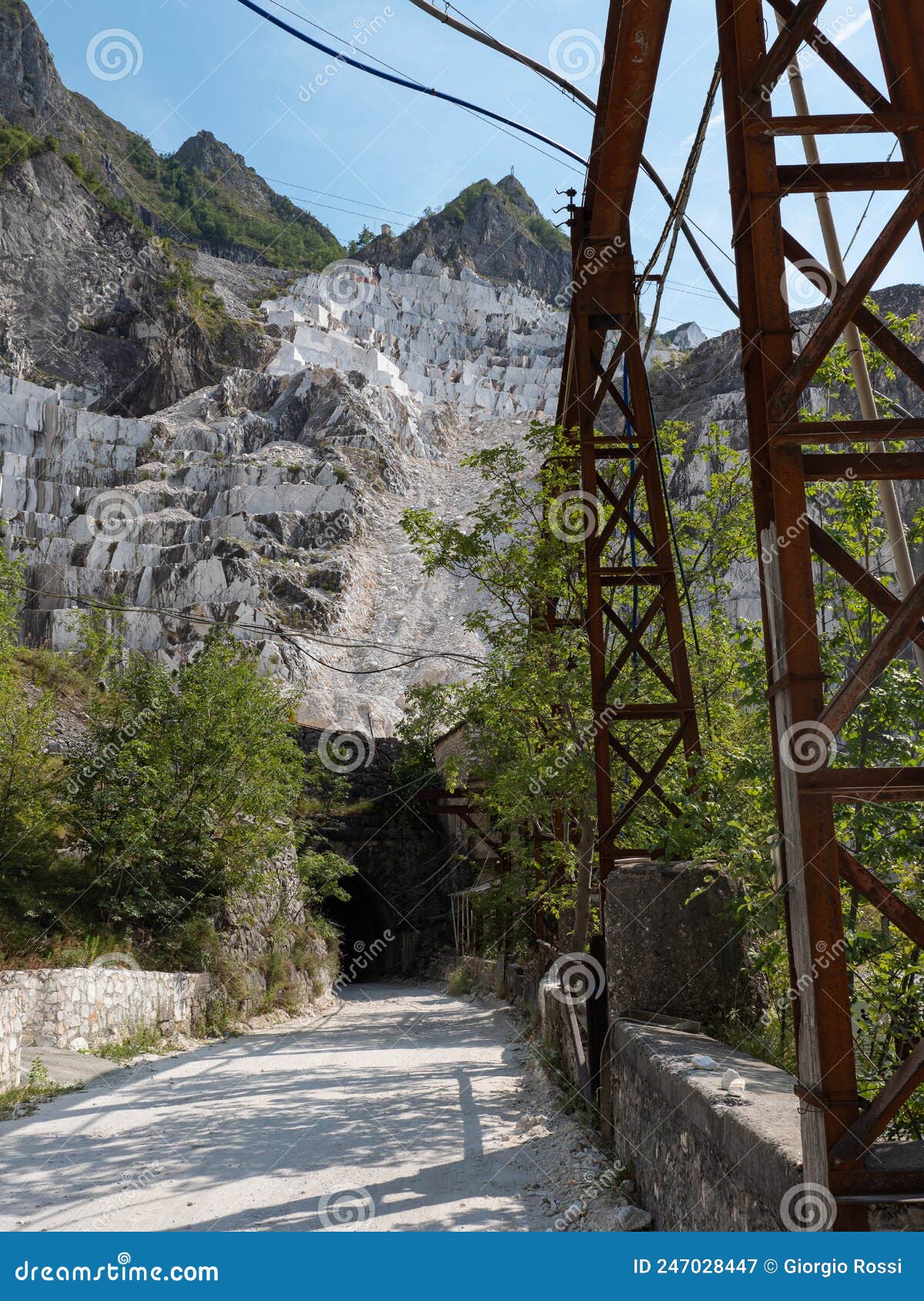 View of the Carrara Marble Quarries with Antique Iron Structure Stock ...