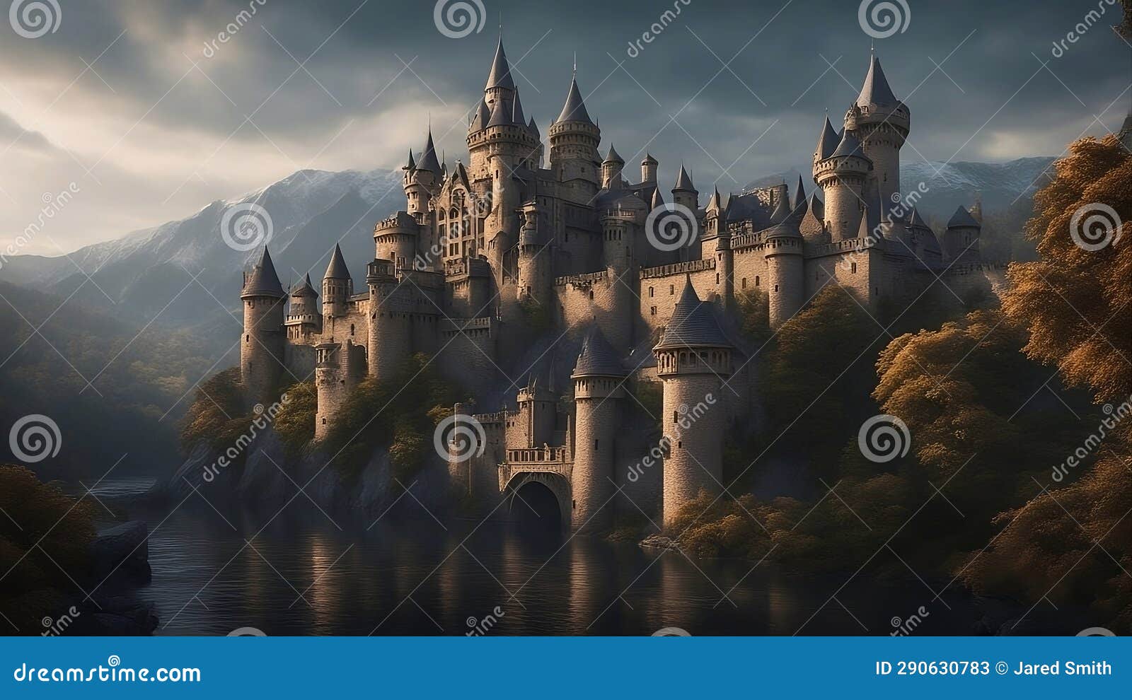 View of the Castle Cathedral Built on the River Stock Illustration ...