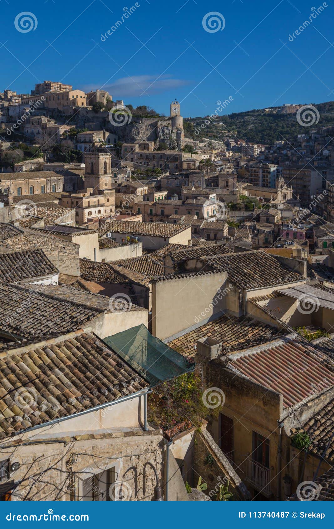 View of the Castle and Clock Tower in the Centre of Modica Stock Image ...