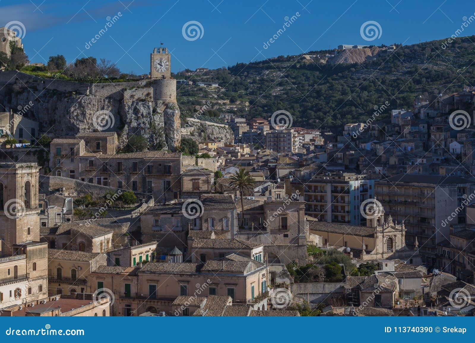 View of the Castle and Clock Tower in the Centre of Modica Stock Photo ...