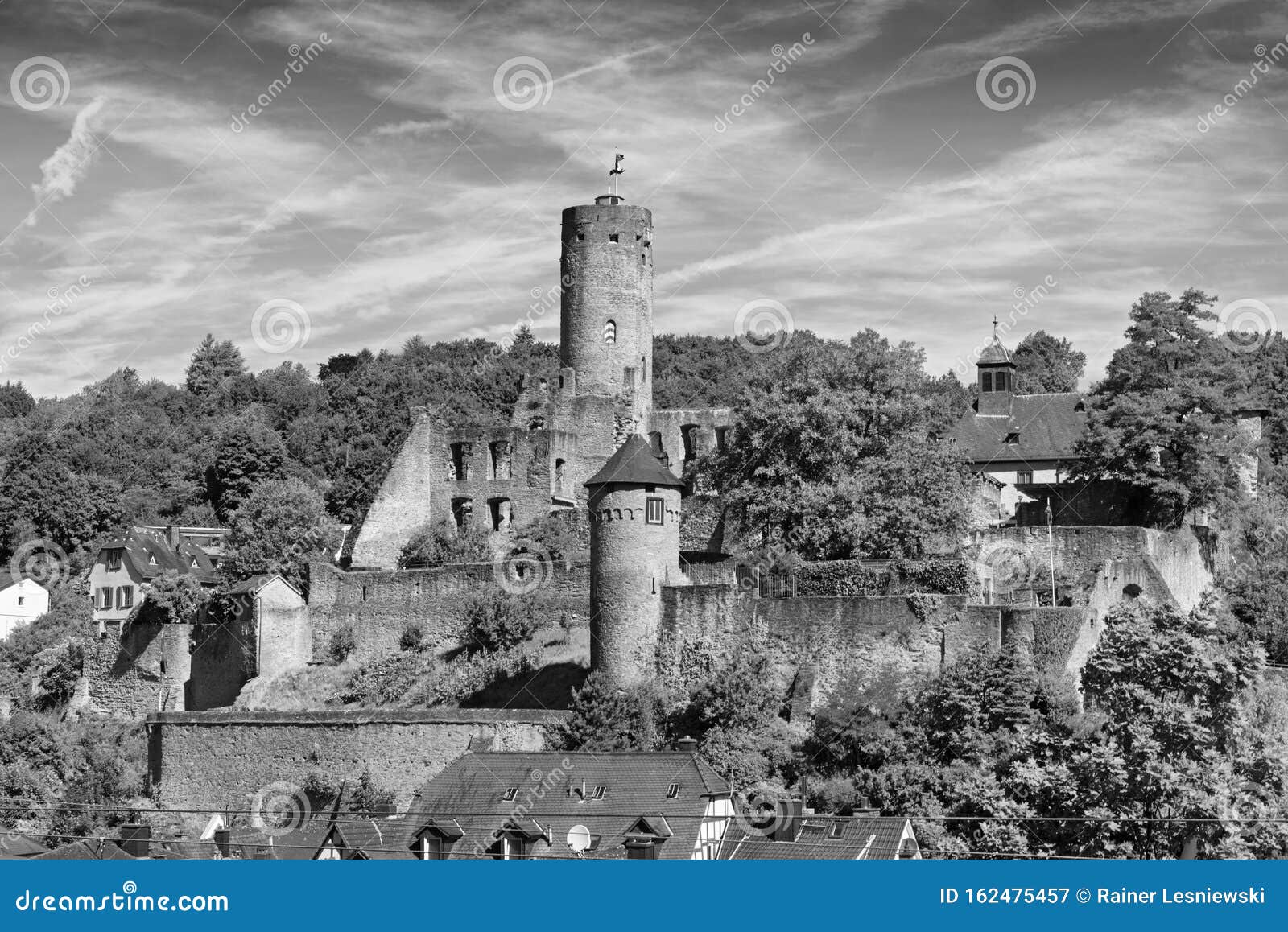 View of the Castle Ruin Eppstein in Black and White Hesse Germany Stock ...