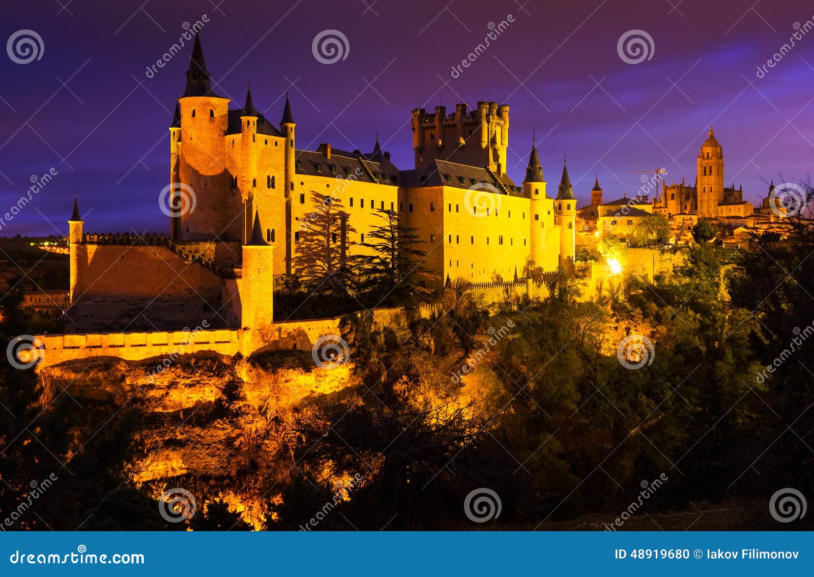 View of Castle of Segovia in Night Stock Photo - Image of november ...