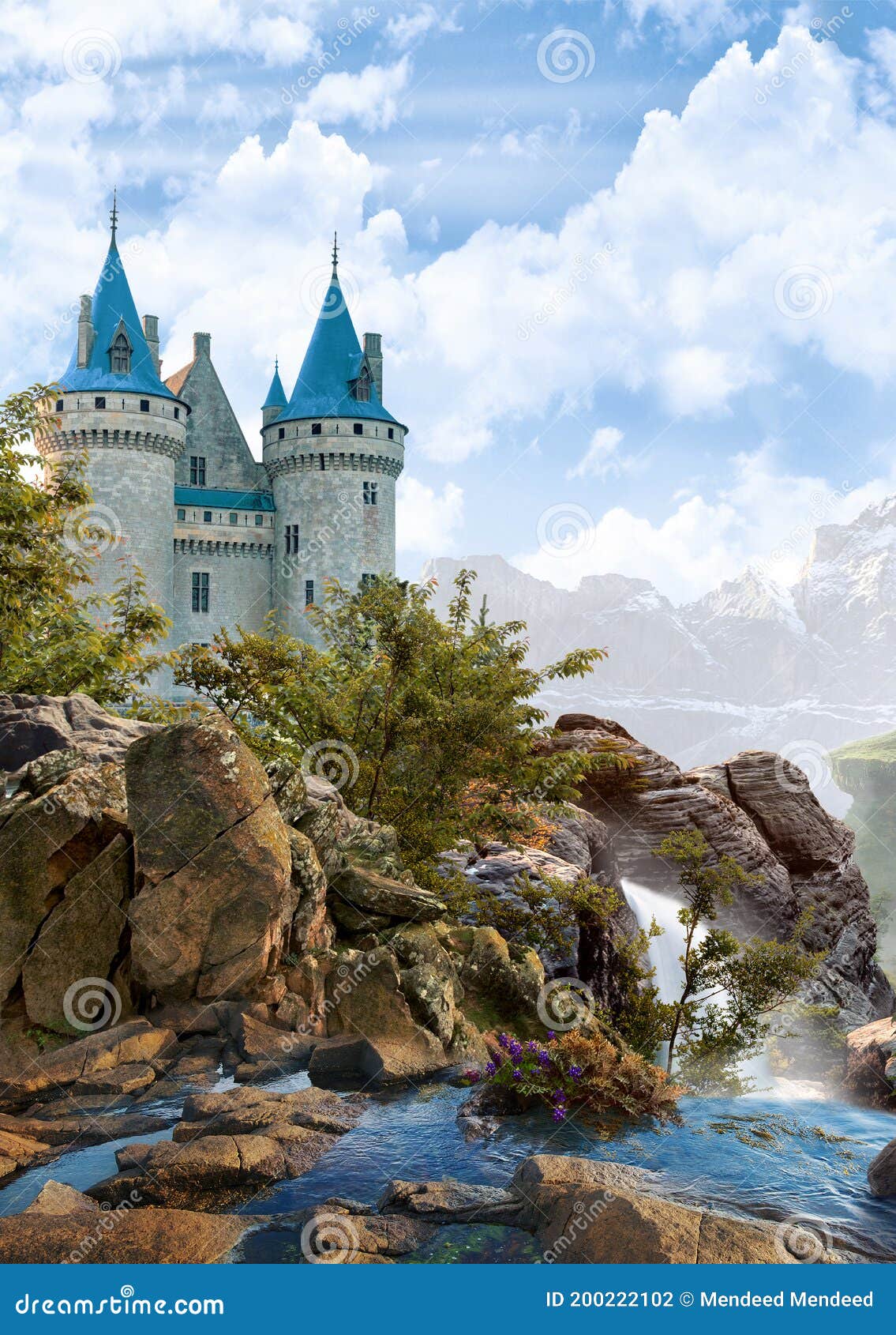 View of the Castle with Waterfalls Part 3 Editorial Photography - Image ...