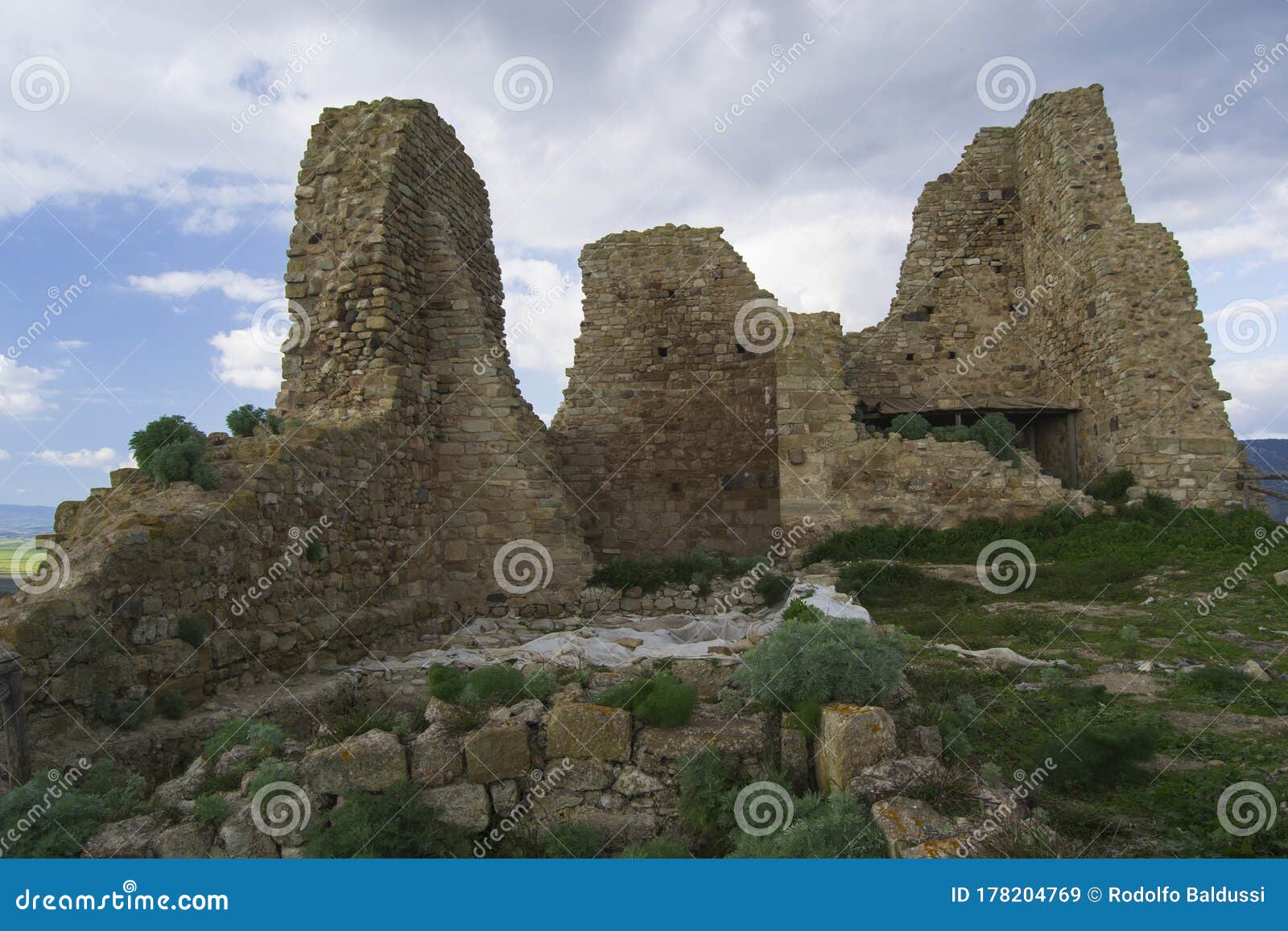 View of Catle Ruins of Las Plassas Stock Image - Image of clouds ...