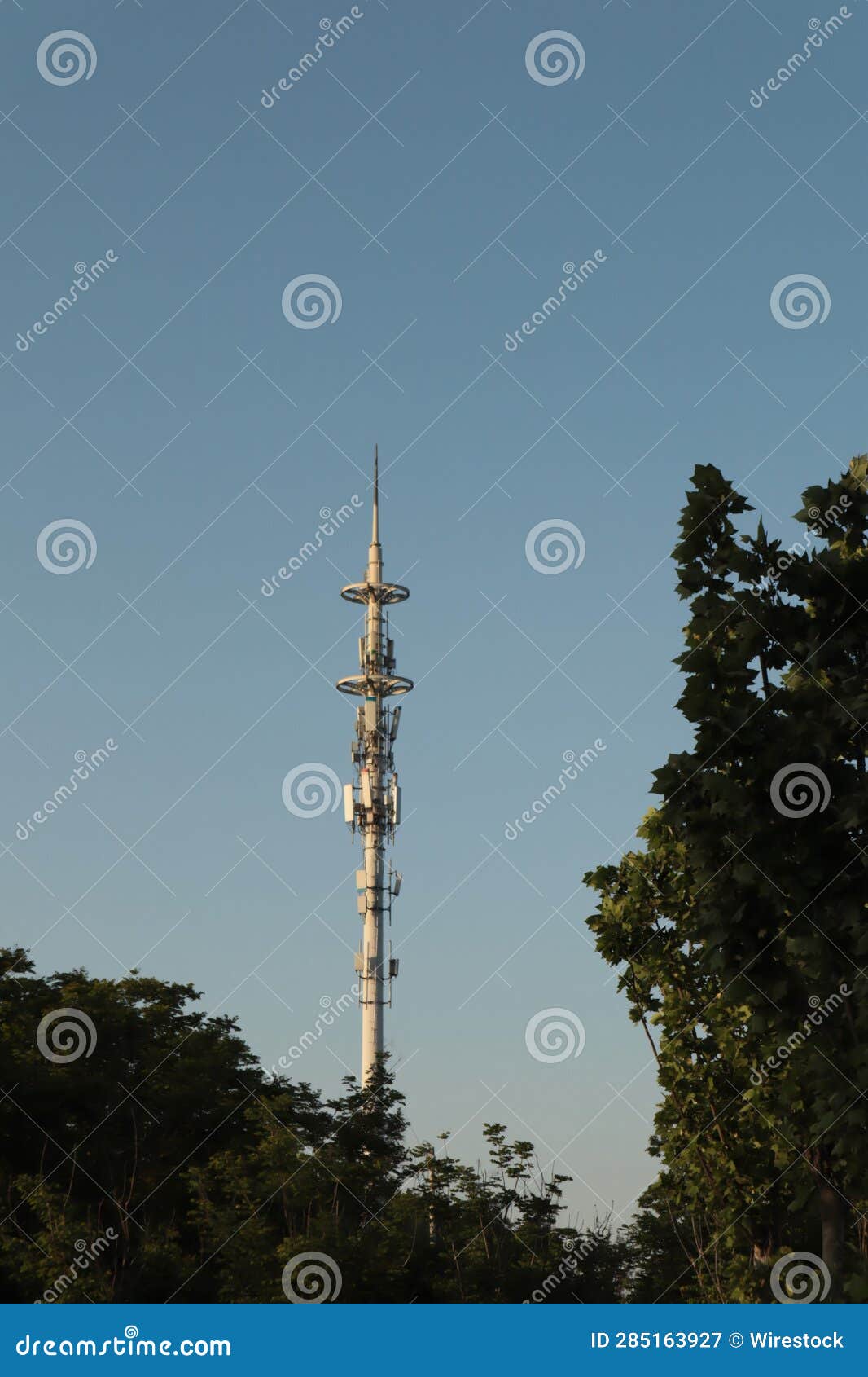 View of a Cell Tower Against a Backdrop of Lush, Green Trees from an ...