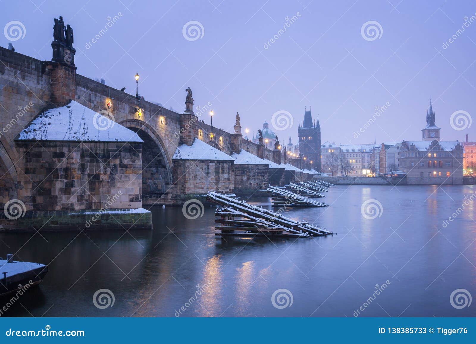View of the Charles Bridge at Night in Winter Stock Image - Image of ...
