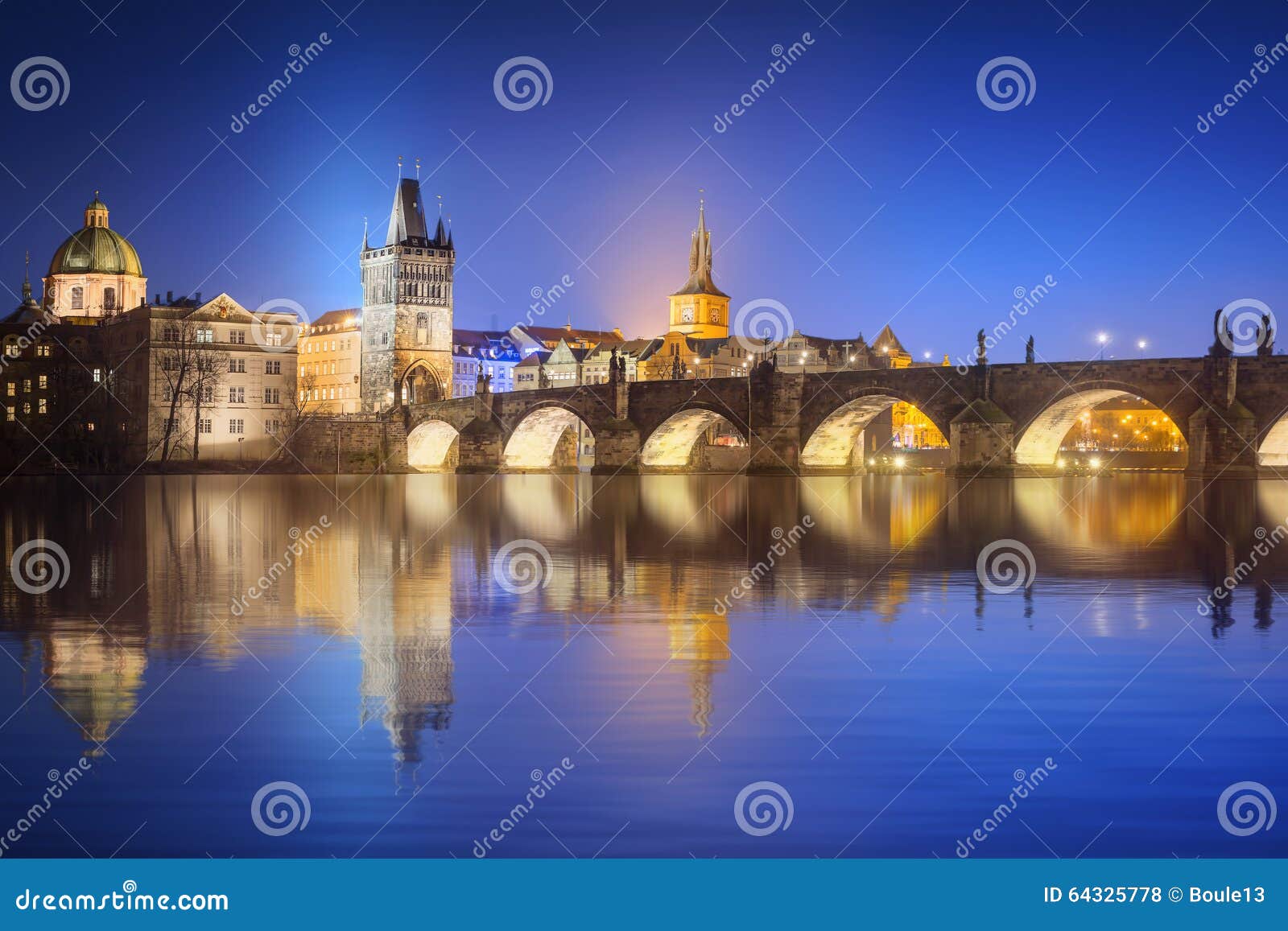 View on Charles Bridge in Prague at Night Stock Photo - Image of castle ...