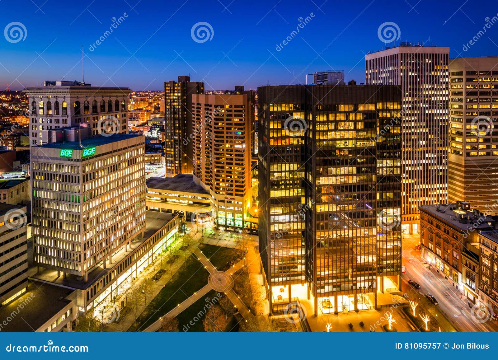 View of Charles Center at Night, in Downtown Baltimore, Maryland ...