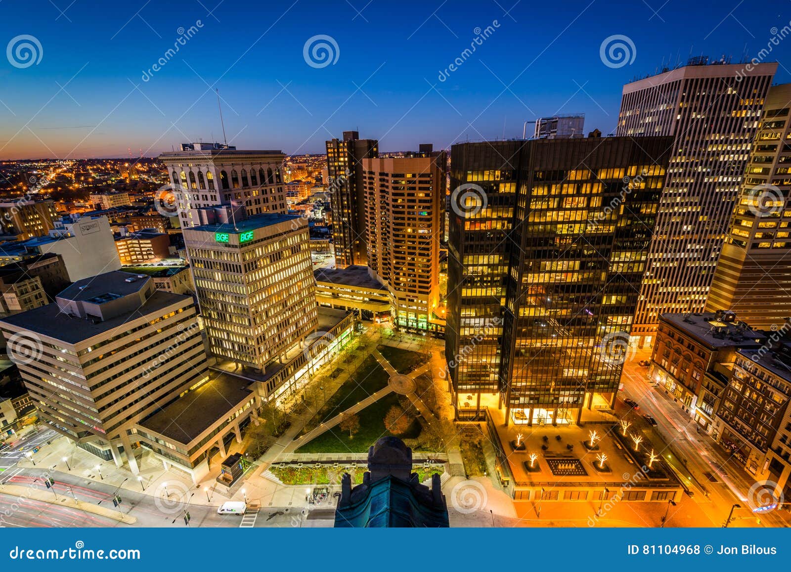 View of Charles Center at Night, in Downtown Baltimore, Maryland ...