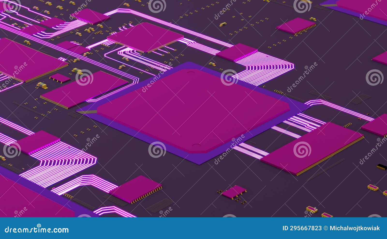 View Of The Chip And Data Flow Animation In Cyberpunk Colors, 3d ...