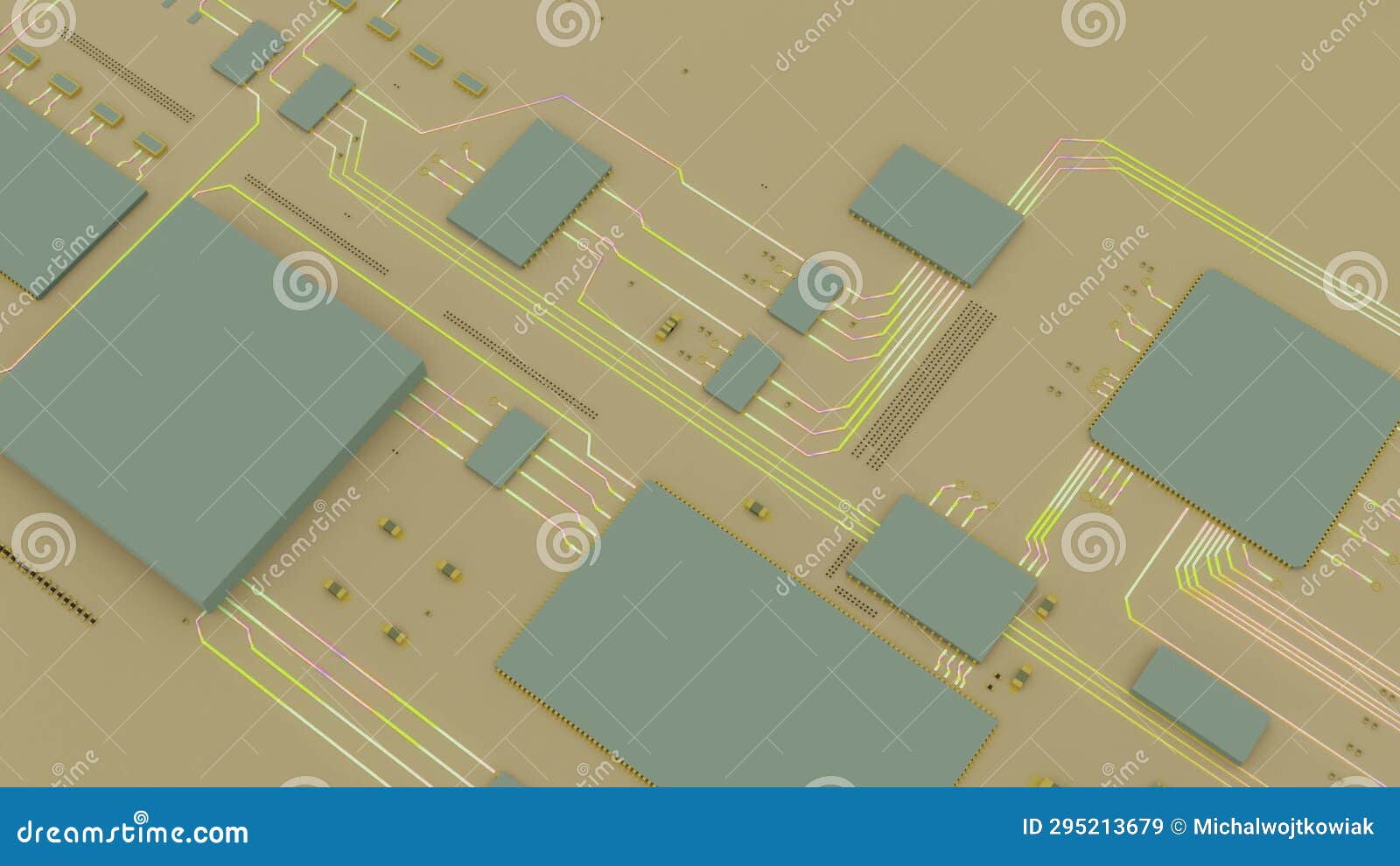 View of the Chip and Data Flow Animation in Pastel Colors, 3d Rendering ...