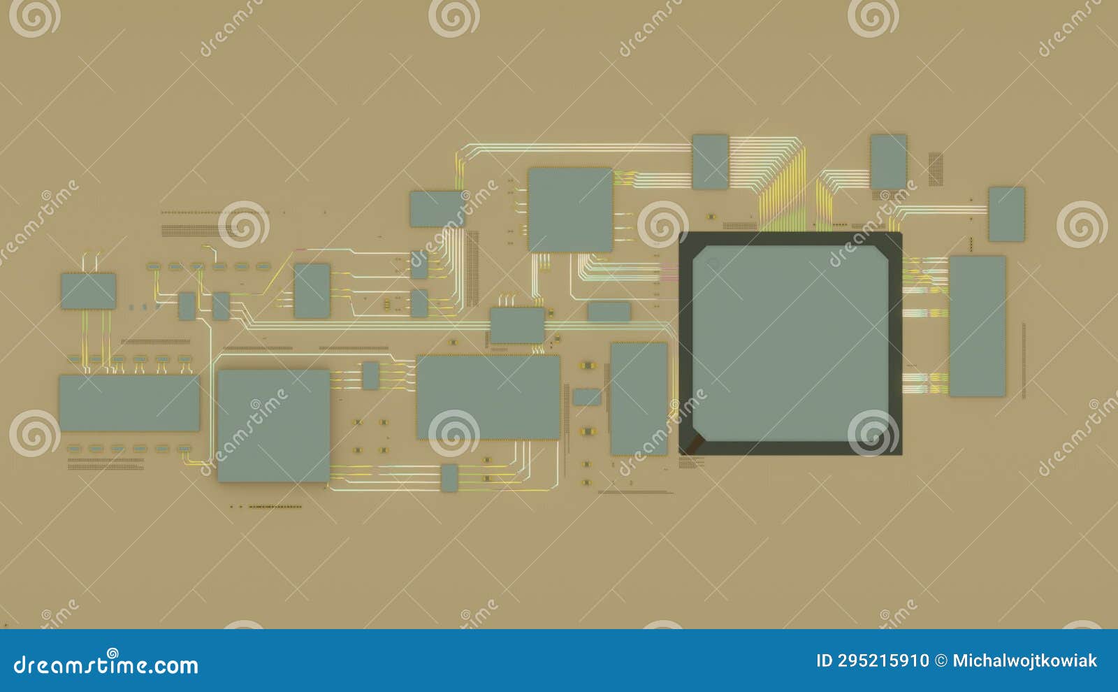 View of the Chip and Data Flow Animation in Pastel Colors, 3d Rendering ...