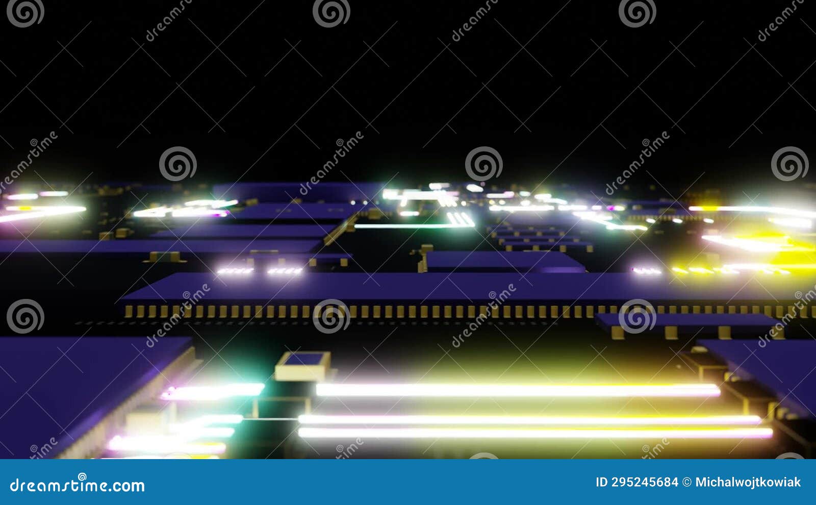 View of the Chip and Data Flow Animation in Cyberpunk Colors, 3d ...