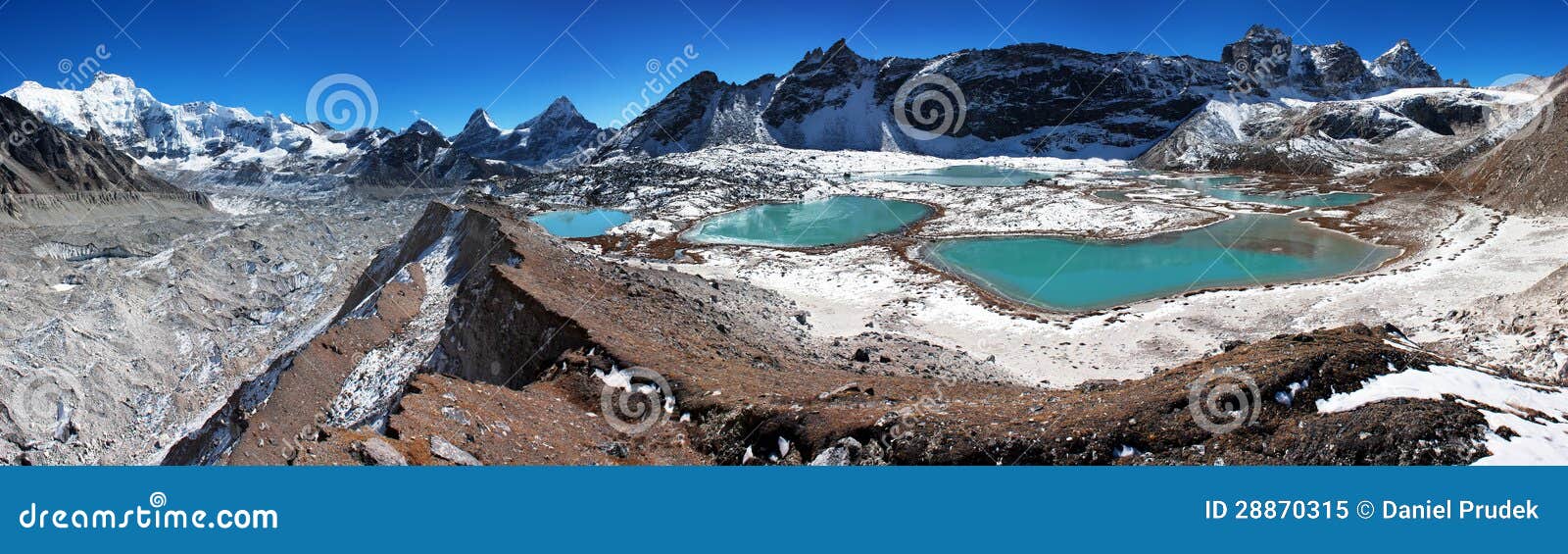 View of Cho Oyu Base Camp with Lakes Stock Image - Image of nepali ...