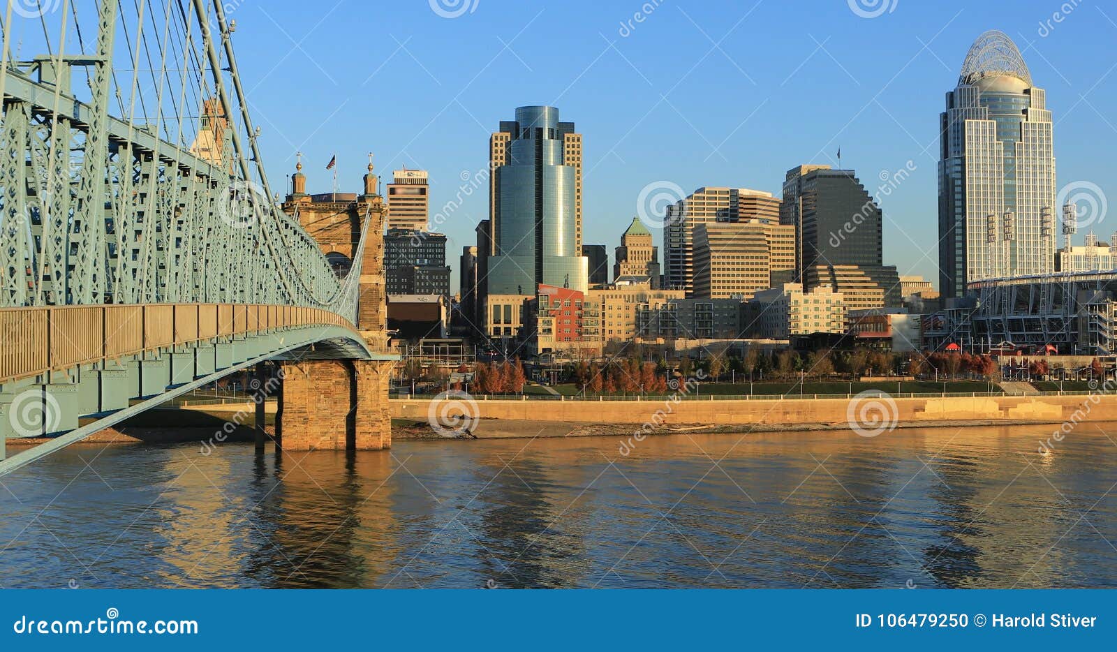 View of the Cincinnati City Center with Ohio River in Front 4K Stock ...