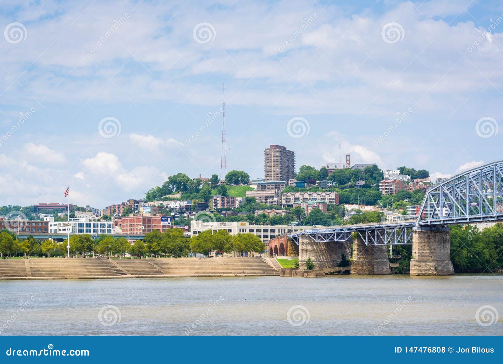 View of Cincinnati and the Ohio River from Newport, Kentucky Editorial ...
