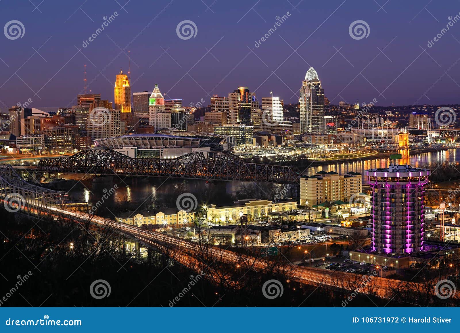 View of the Cincinnati Skyline at Night Stock Photo - Image of ...