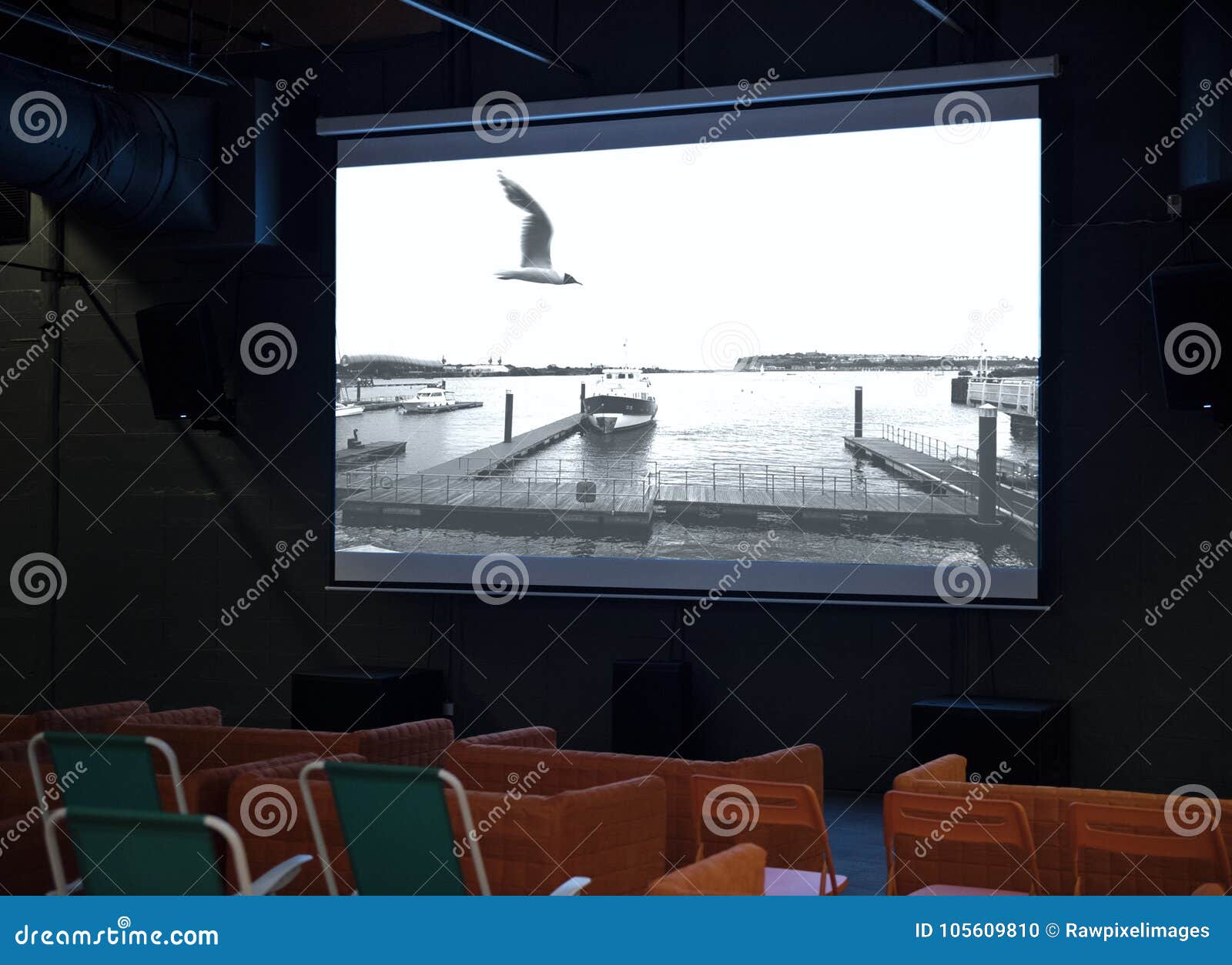View of cinema movie hall stock photo. Image of dark - 105609810