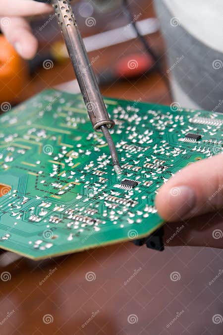 View of a Circuit Board Being Repaired. Stock Image - Image of circuit ...