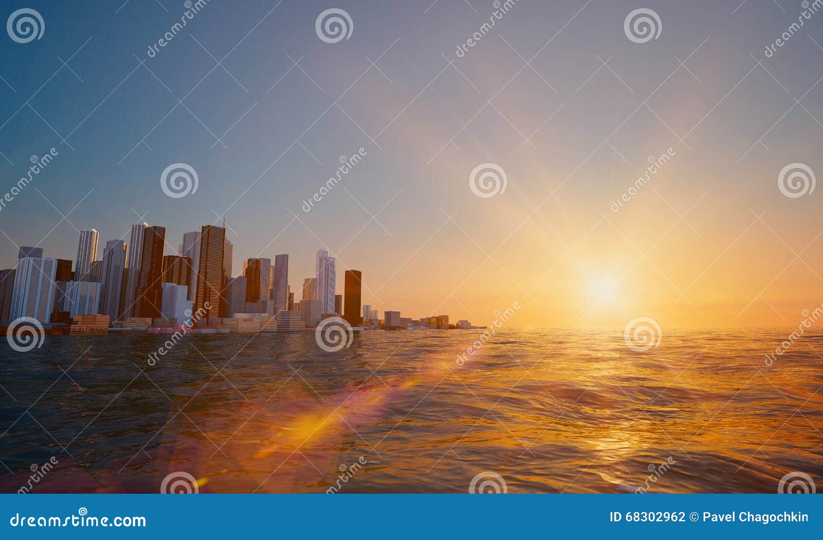 View of the City on the Bay. Beautifull Sunset Stock Photo - Image of ...