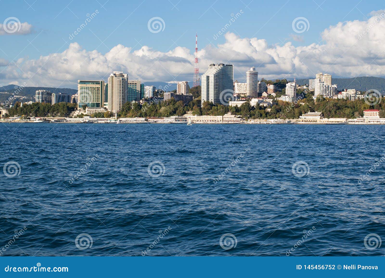 View of the City Coast from the Sea Stock Photo - Image of harbor ...