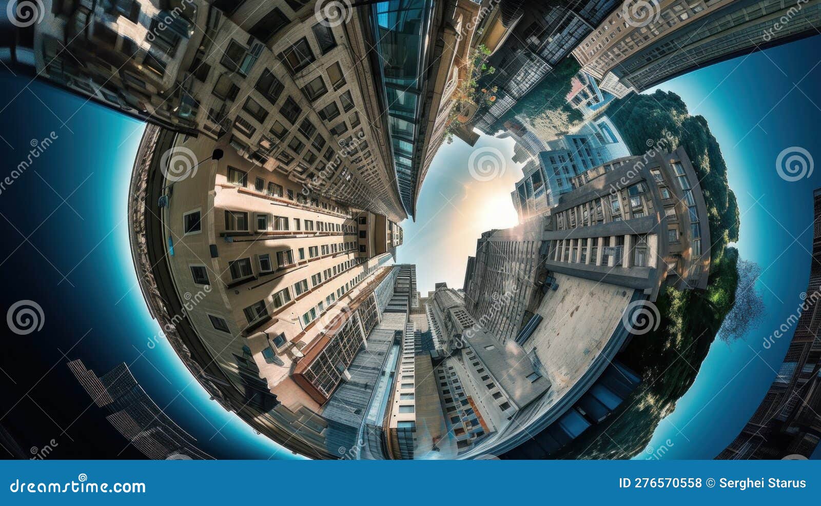 A View of a City from a Fish Eye Lens. AI Generative Image. Stock ...