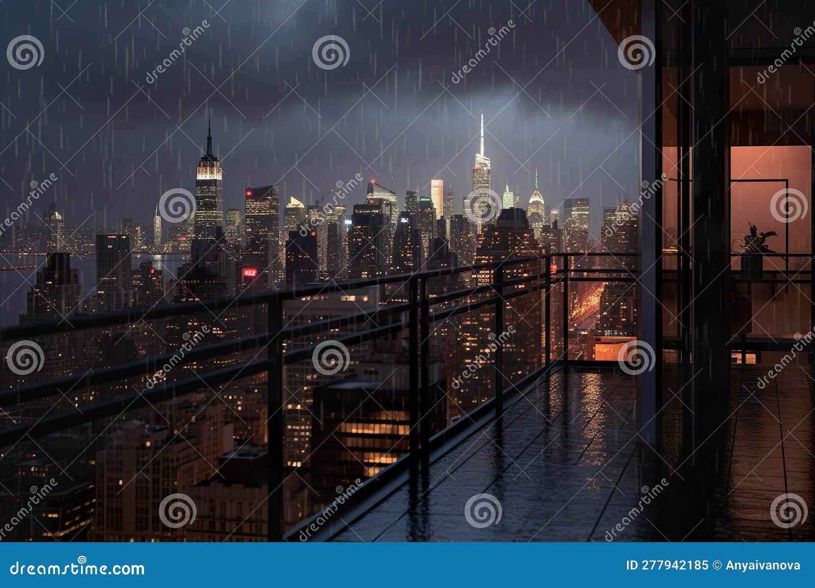 A View of a City at Night from a Balcony. Generative AI Image. Stock ...