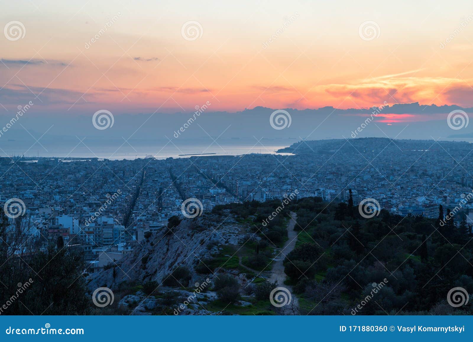 View of the City at Night, Greece, Athens Stock Photo - Image of greek ...