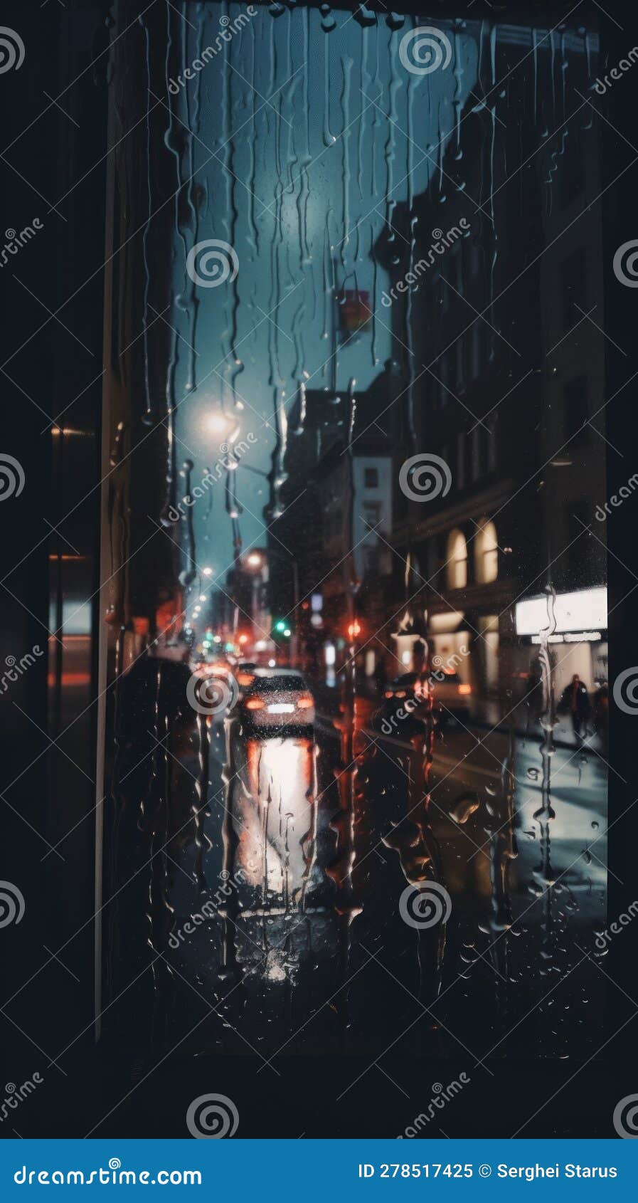 A View of a City at Night through a Rainy Window. Generative AI Image ...