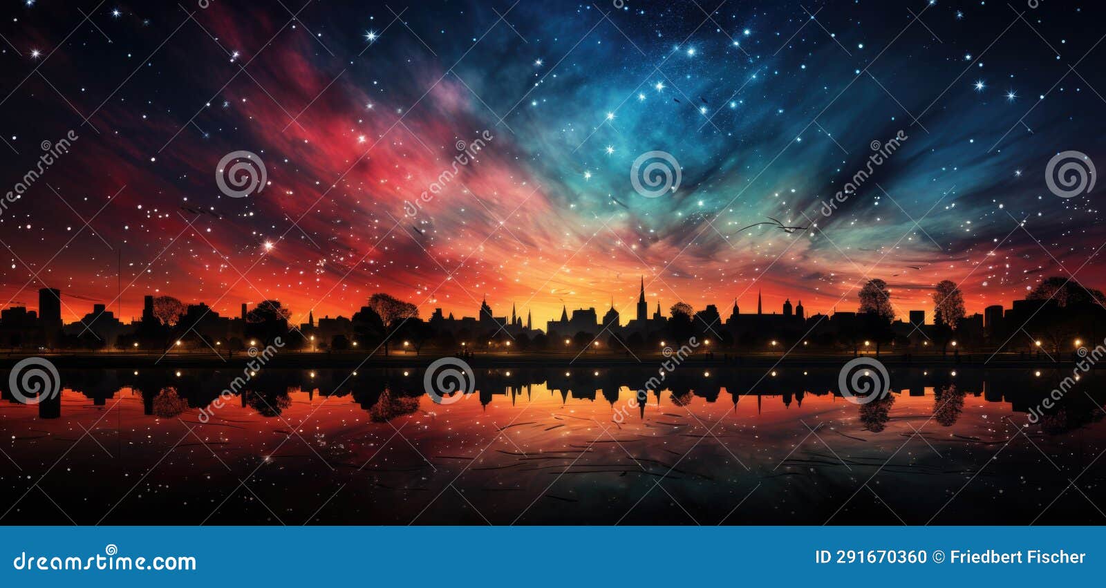 A View of a City at Night with Stars in the Sky. Stock Photo - Image of ...