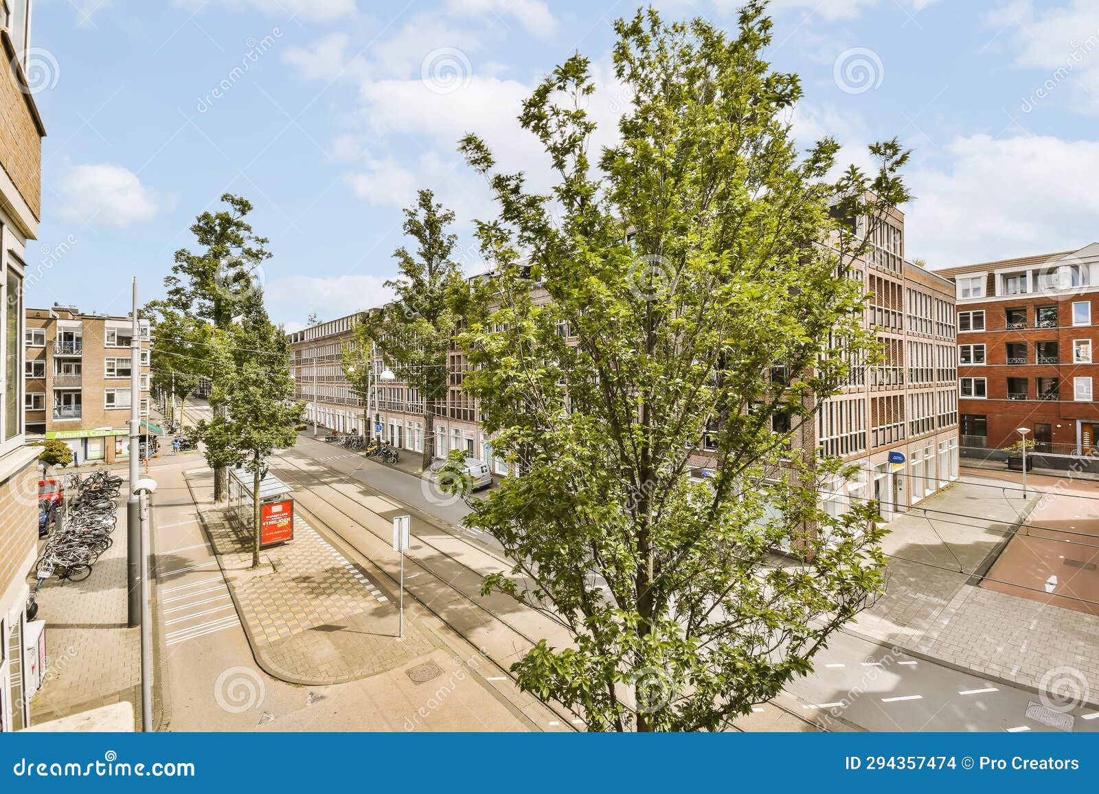 A View of a City Street with Trees and Buildings Stock Photo - Image of ...