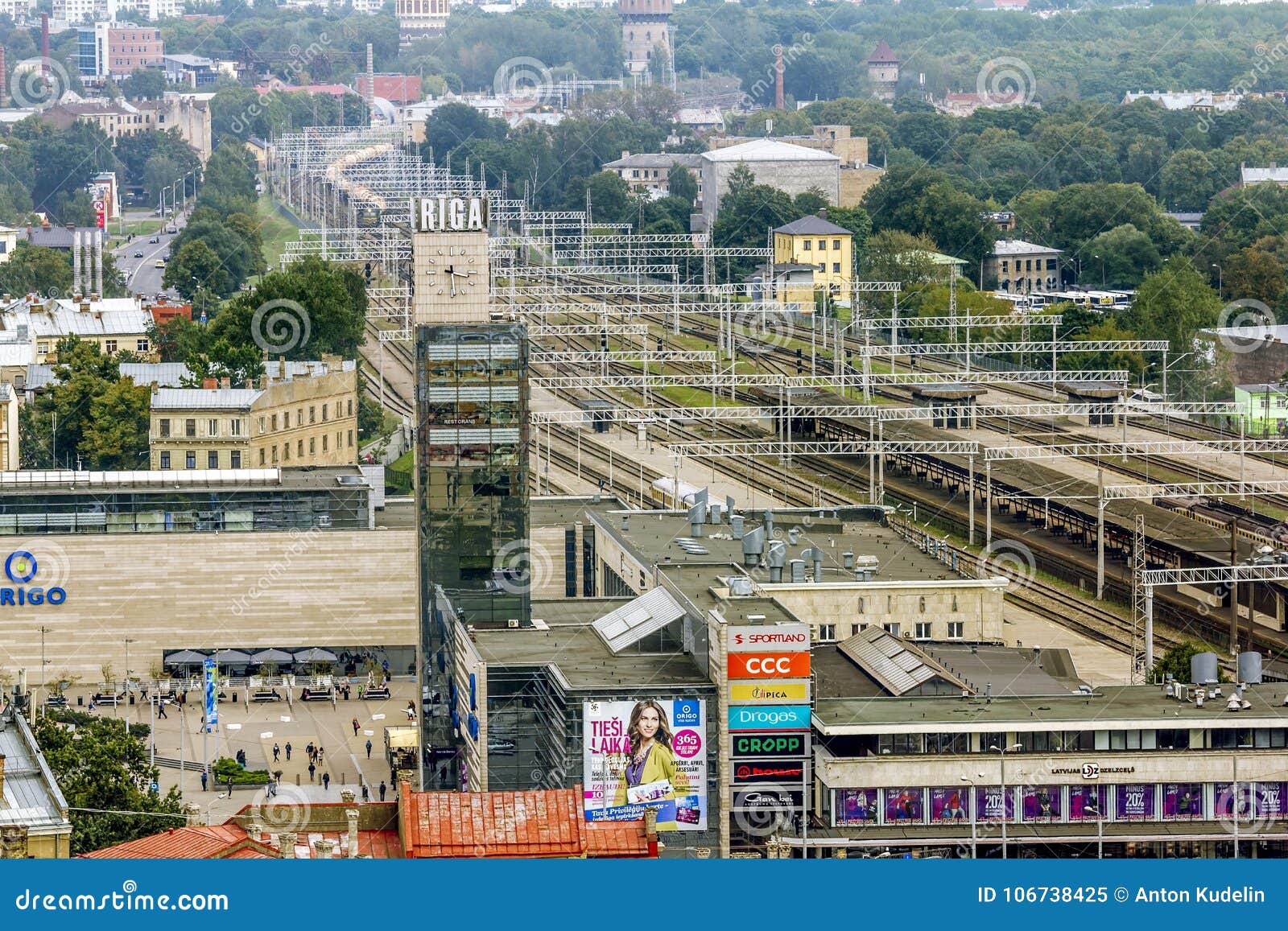 View of the City and the Train Station in Riga from a Height. Editorial ...